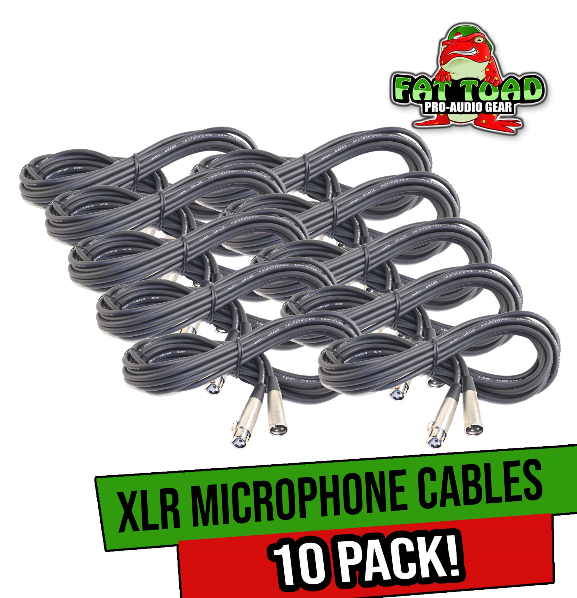 Fat Toad Microphone Cables (10 Pack) - 20 ft Professional Pro Audio XLR ...