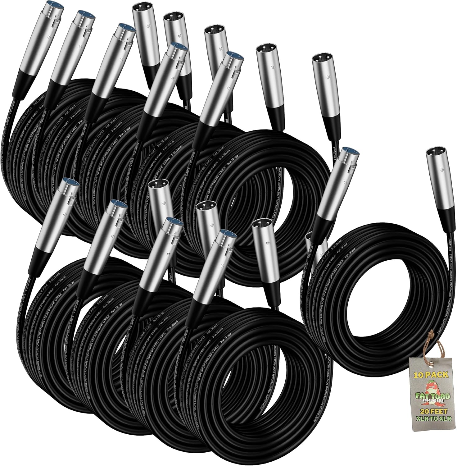 Fat Toad Microphone Cables (10 Pack) 20ft Professional Pro Audio XLR ...
