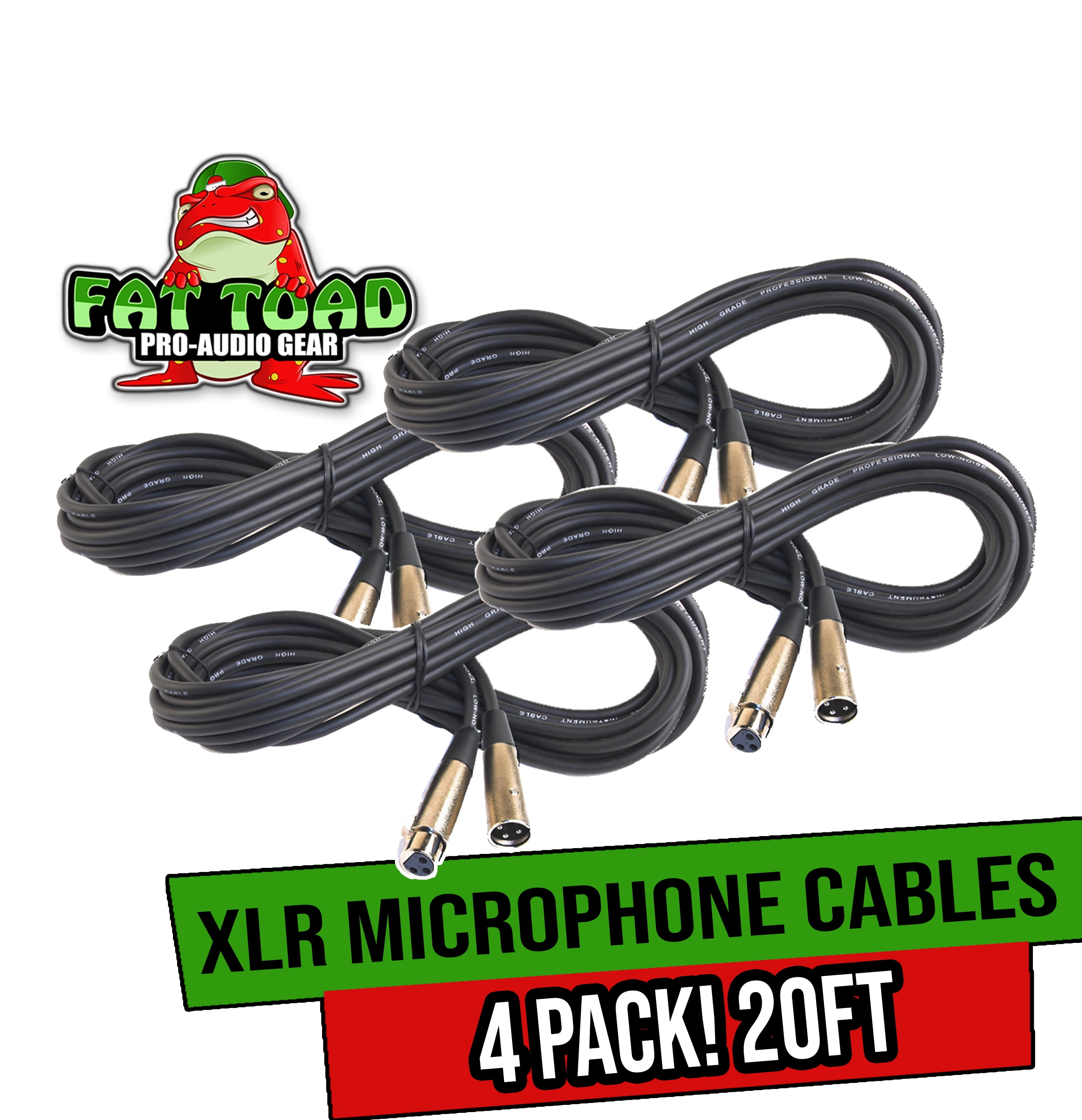 Fat Toad Microphone Wires - (4 Pack) 20 ft Professional Pro Audio XLR Mic Cables Patch with ...