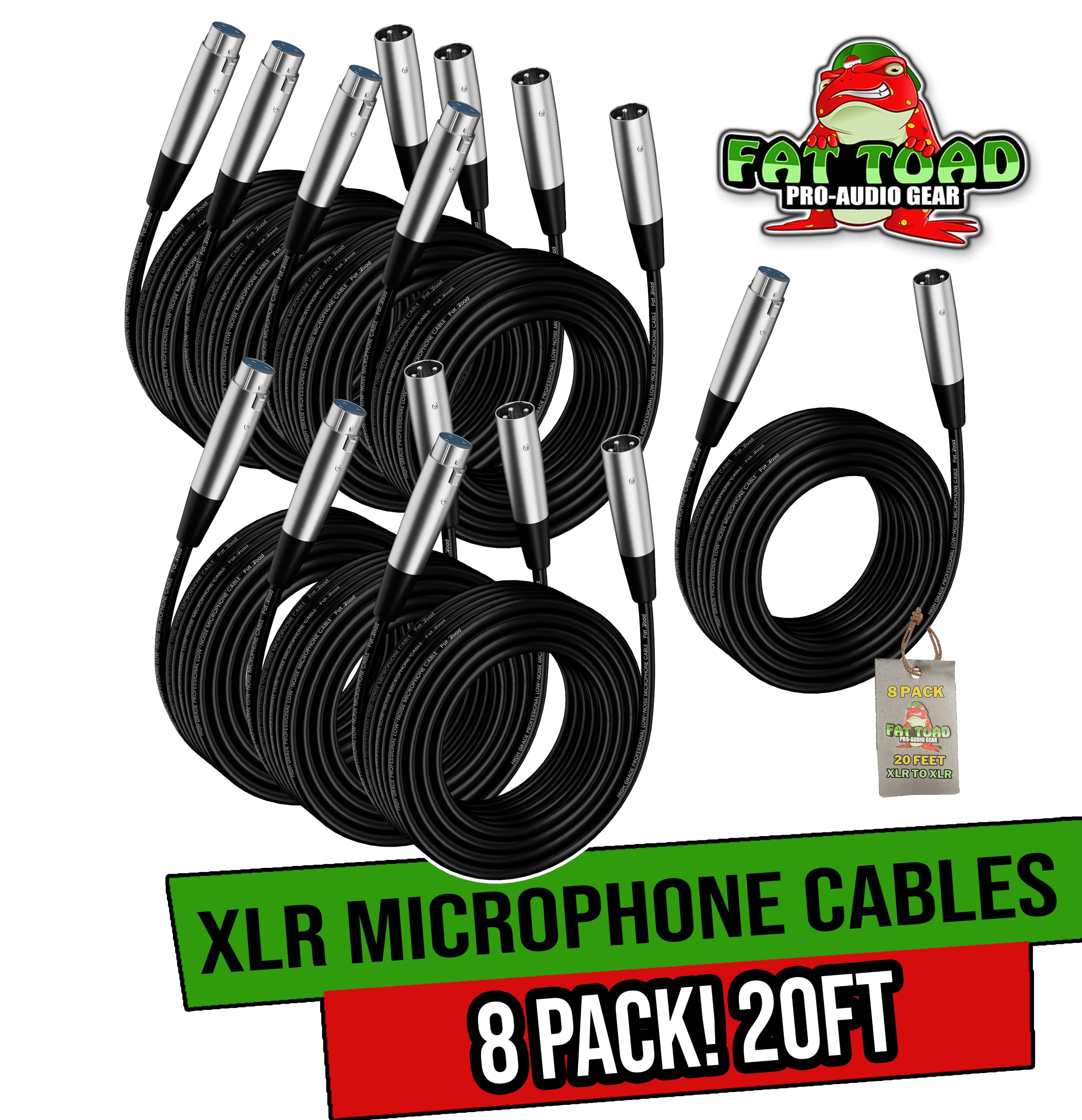Fat Toad Microphone Wires - (8 Pack) 20 ft Professional Pro Audio XLR ...