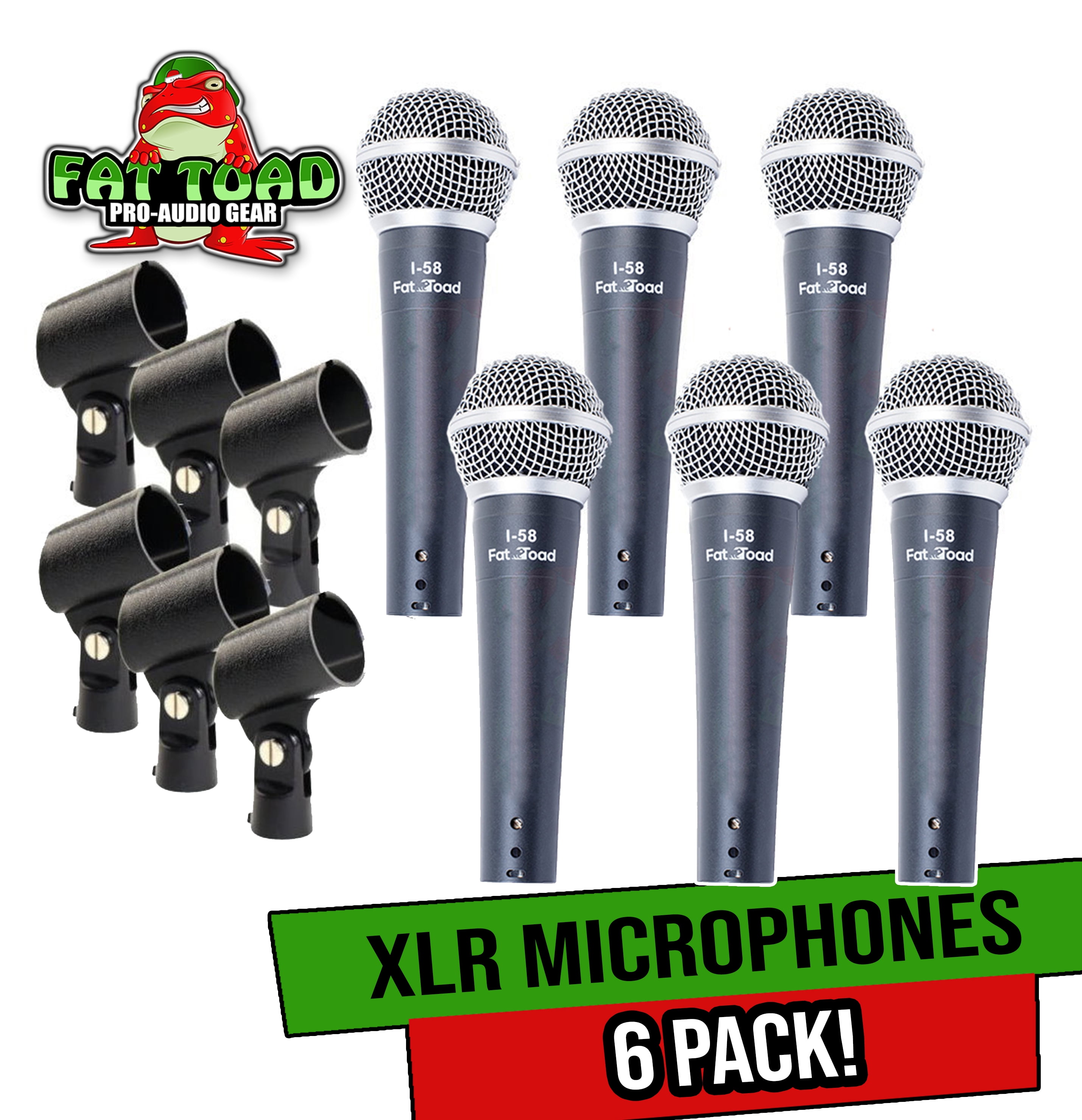 Fat Toad Professional Cardioid Dynamic Microphones & Clips (6 Pack ...