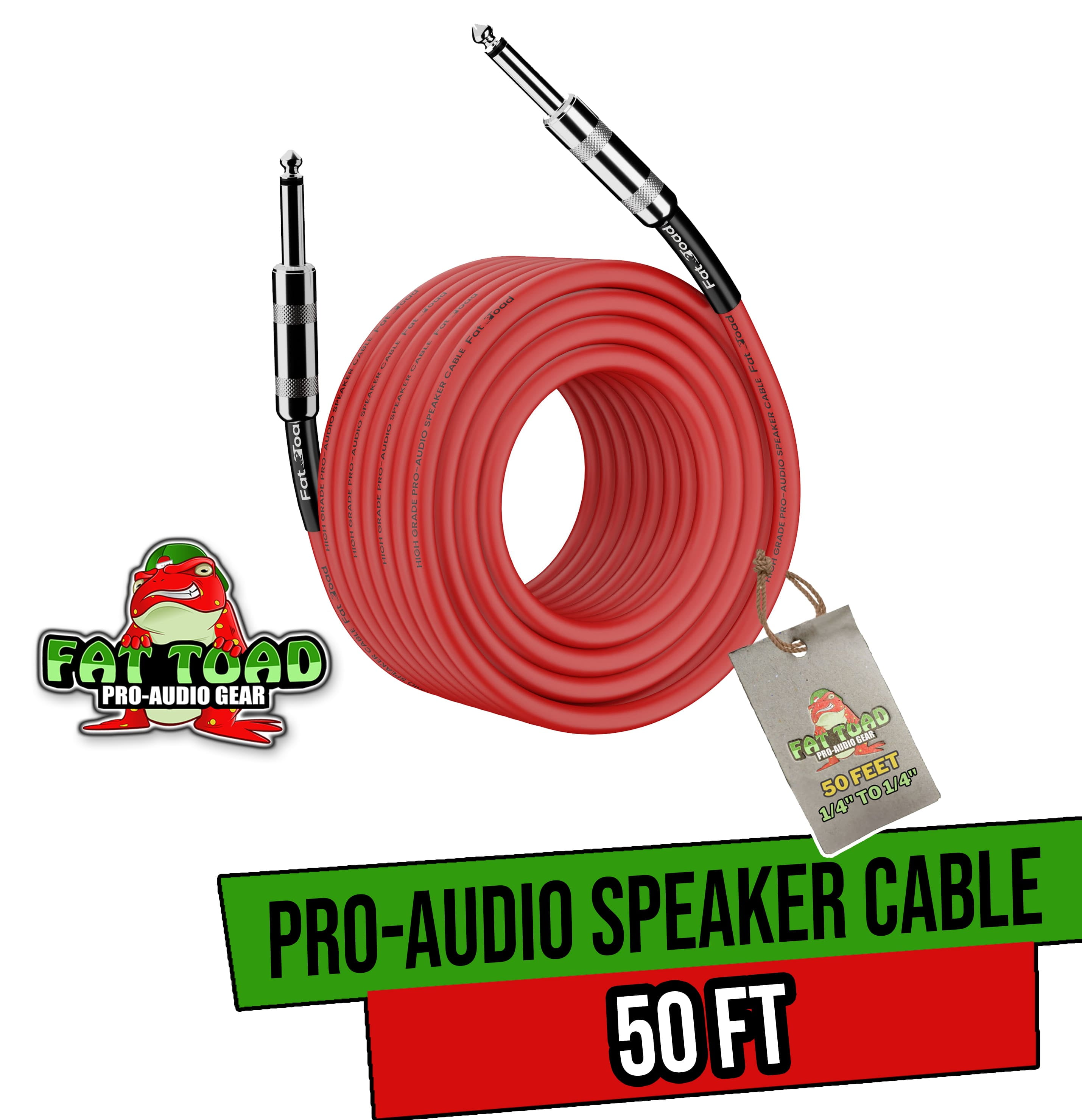 Fat Toad 50ft DJ Speaker Cable - 1/4" Male Jack - 12 AWG Pro Audio PA ...