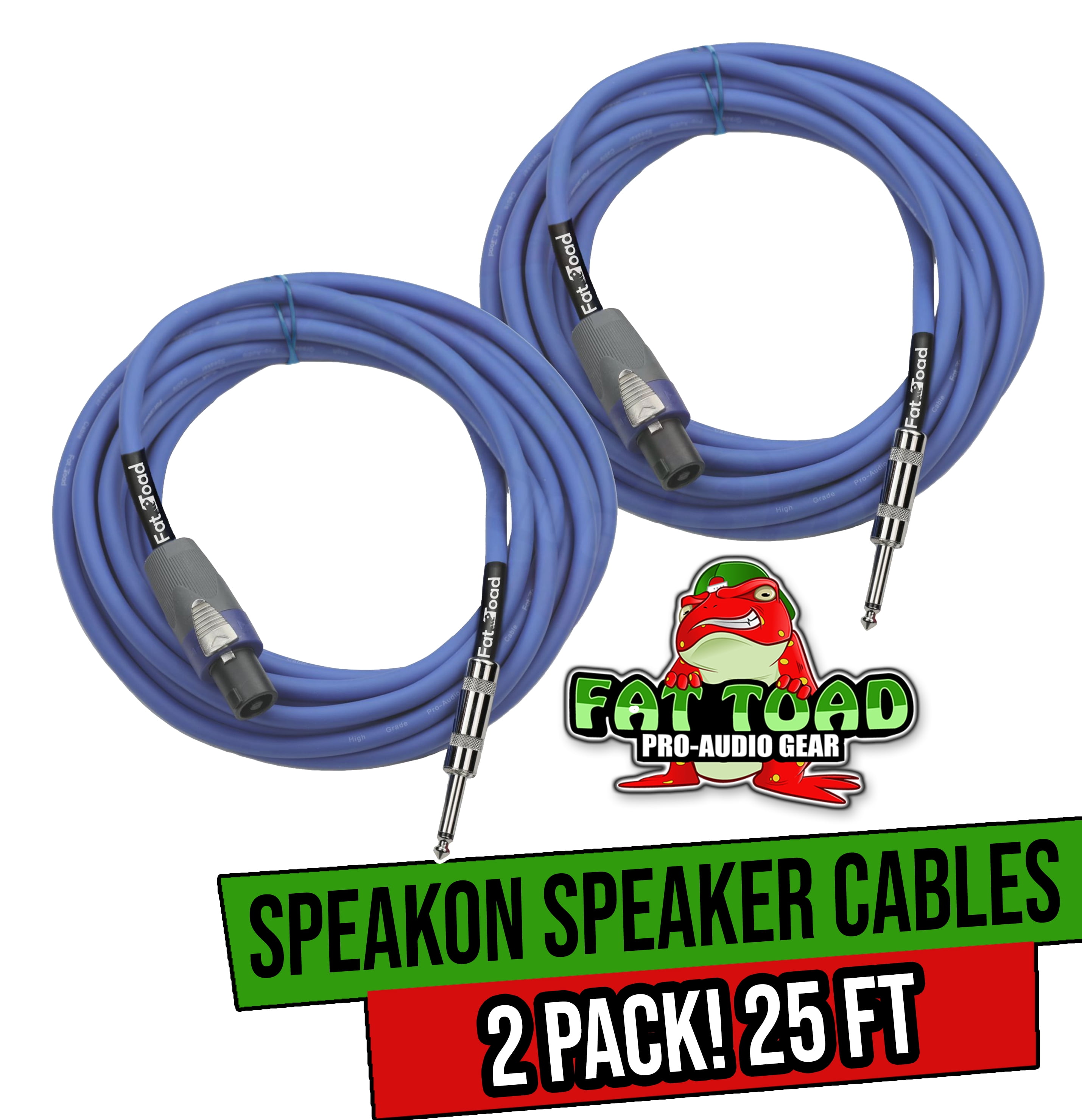 Fat Toad Speakon Cables to 1/4" Male (2 Pack) - 25 ft Professional Pro ...