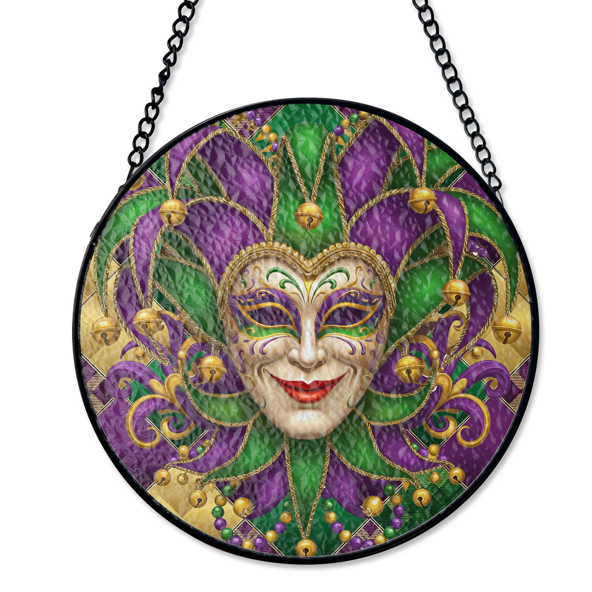 Fat Tuesday Mardi Gras Mask Stained Glass Suncatcher UV Printed Glass ...