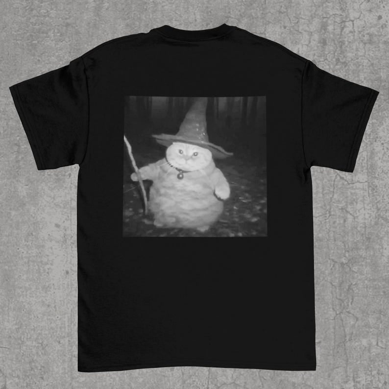 Fat Wizard Cat Shirt, Picture of fat cat wizard in the woods, funny cat ...