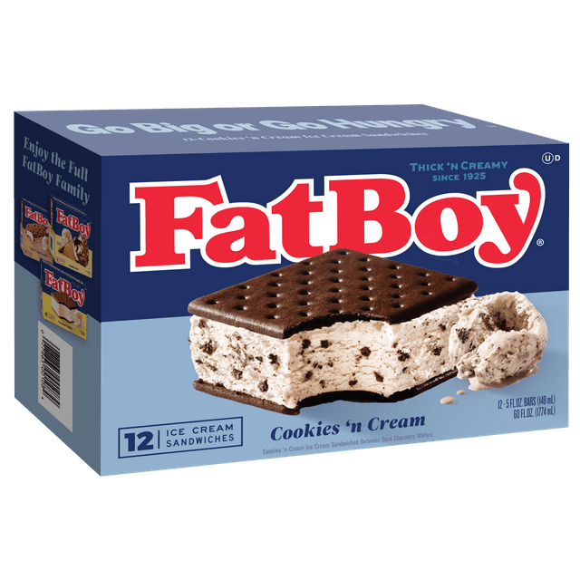 Fatboy Ice Cream Sandwiches, Cookies N' Cream, Kosher, 5 fl oz, 12 ...