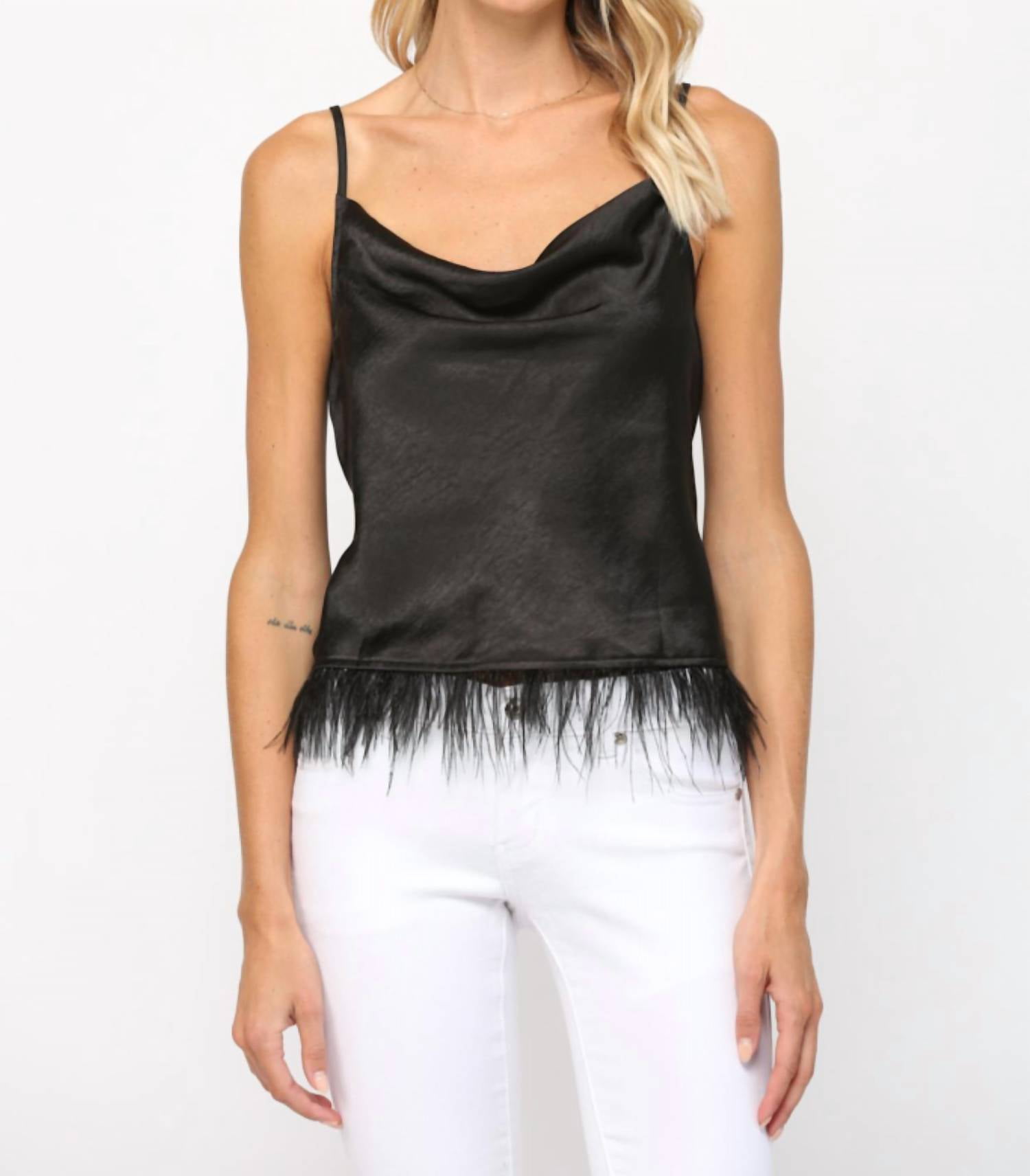 Fate Leah Feather Trimmed Cowl Neck Cami - Walmart.com