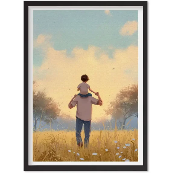 Father And Child Field Canvas Art, Warm Sunset Family Print ...