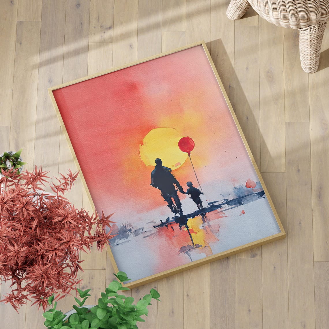 Father Child Sunset Walk Dad Son Silhouette Heartfelt Minimalist Wall ...