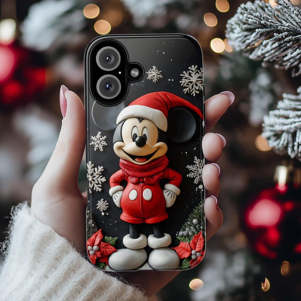Father Christmas Cartoon Mouse Poinsettia Holiday Phone Case with ...