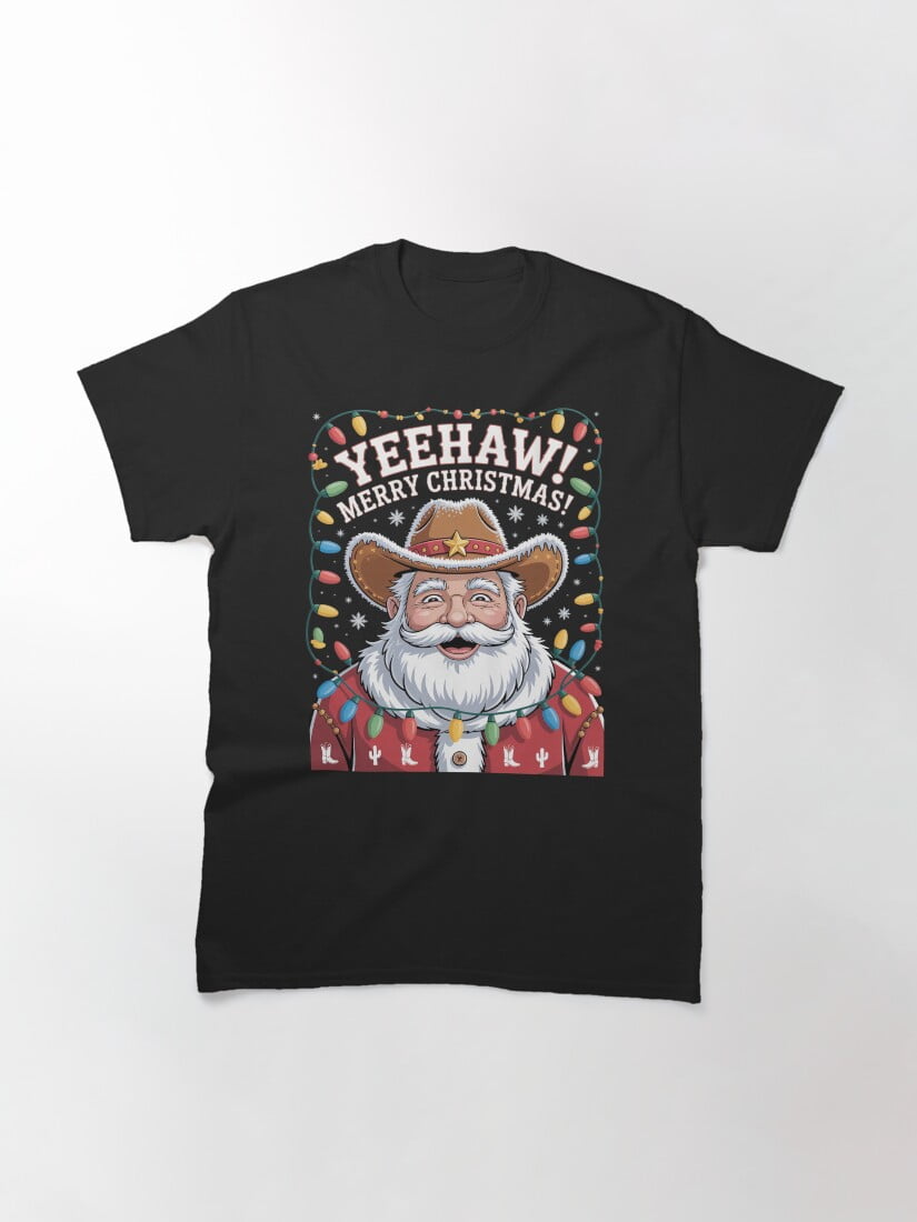 Father Christmas Cowboy Western Christmas Xmas Lights Holiday Unisex T ...