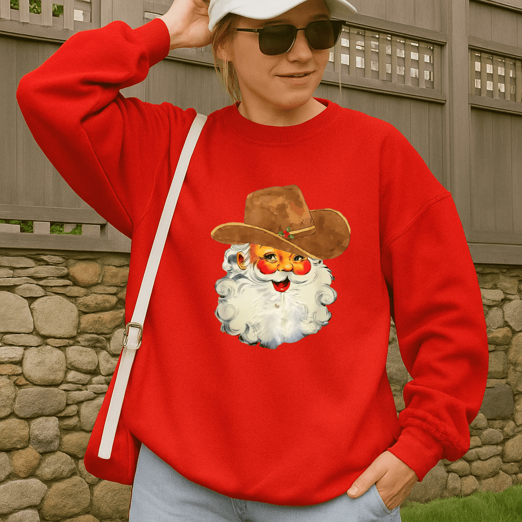 Father Christmas Cowboy Western Holiday Pajama Graphic Fun Sweatshirt ...