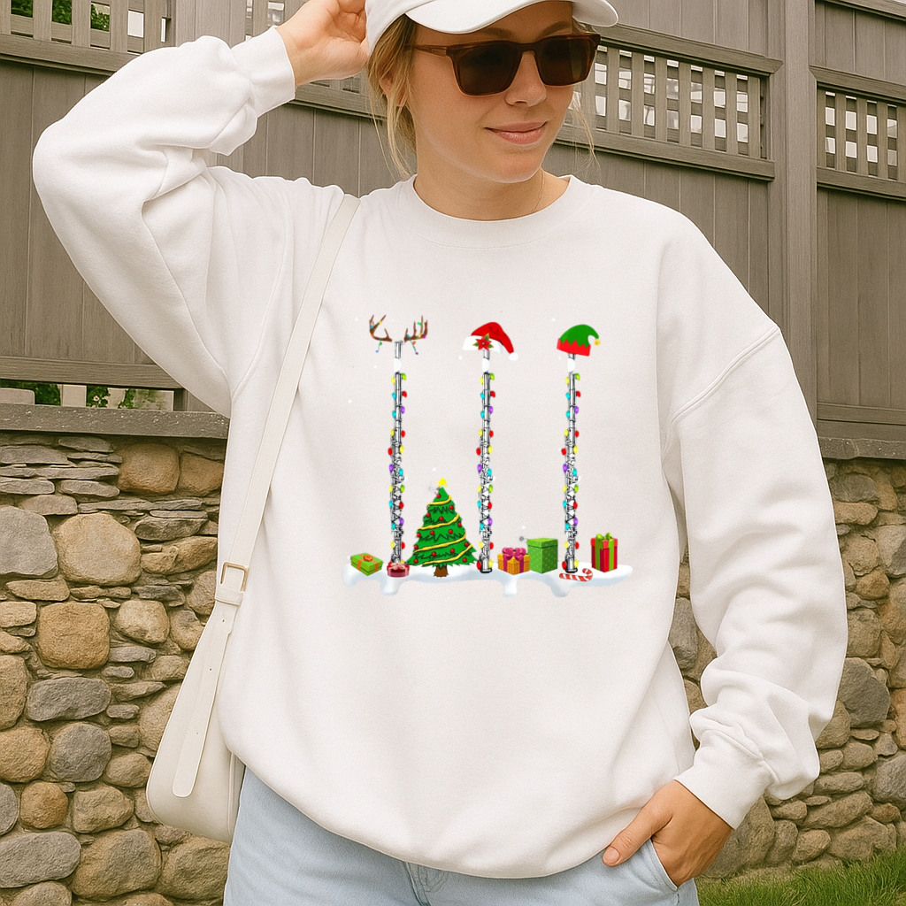 Father Christmas Elf Reindeer Flute Musical Holiday Themed Sweatshirt ...