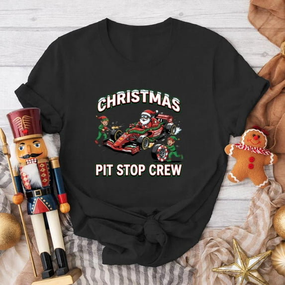 Father Christmas Pit Stop Crew Racing Christmas Elf Fun Unisex T-Shirt ...