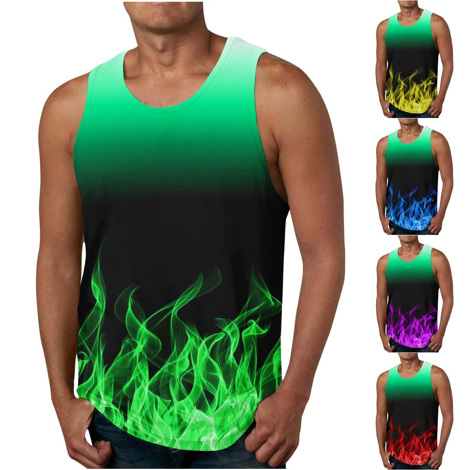Father Day Sale3d Flame Tank Top Mensummer Sportstank Tops For Mencool Gradient Flame Design