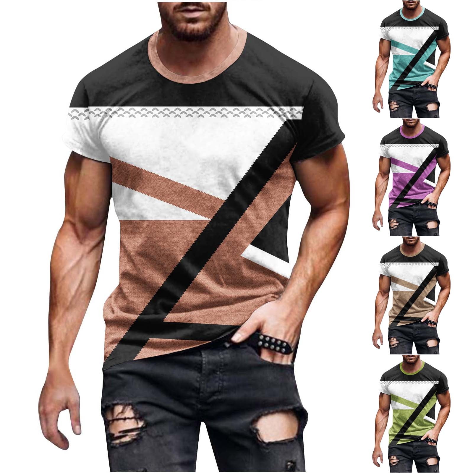 Father Day Sale Deals!YANHAIGONG Color Block Tops for Men Short Sleeve ...