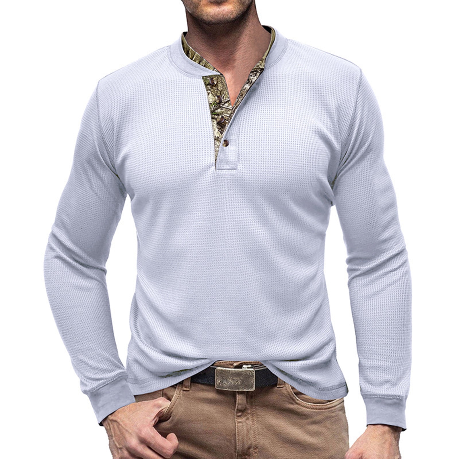 Father Day Sale Deals!YANHAIGONG Cotton 1/4 Button Up Shirt Men,Mens Casual Button Short Sleeve ...