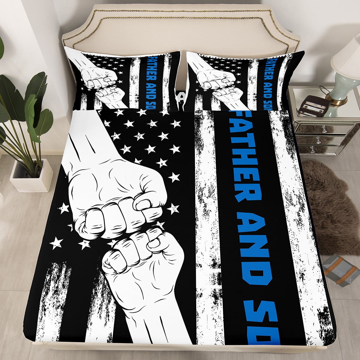 Father and Son Fitted Sheet Son Gifts From Dad American Flag Twin Bed ...
