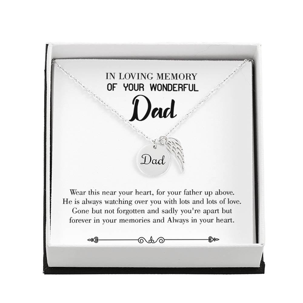 Father Up Above Remembrance Necklace for Dad Angel Wing Charm Stainless ...