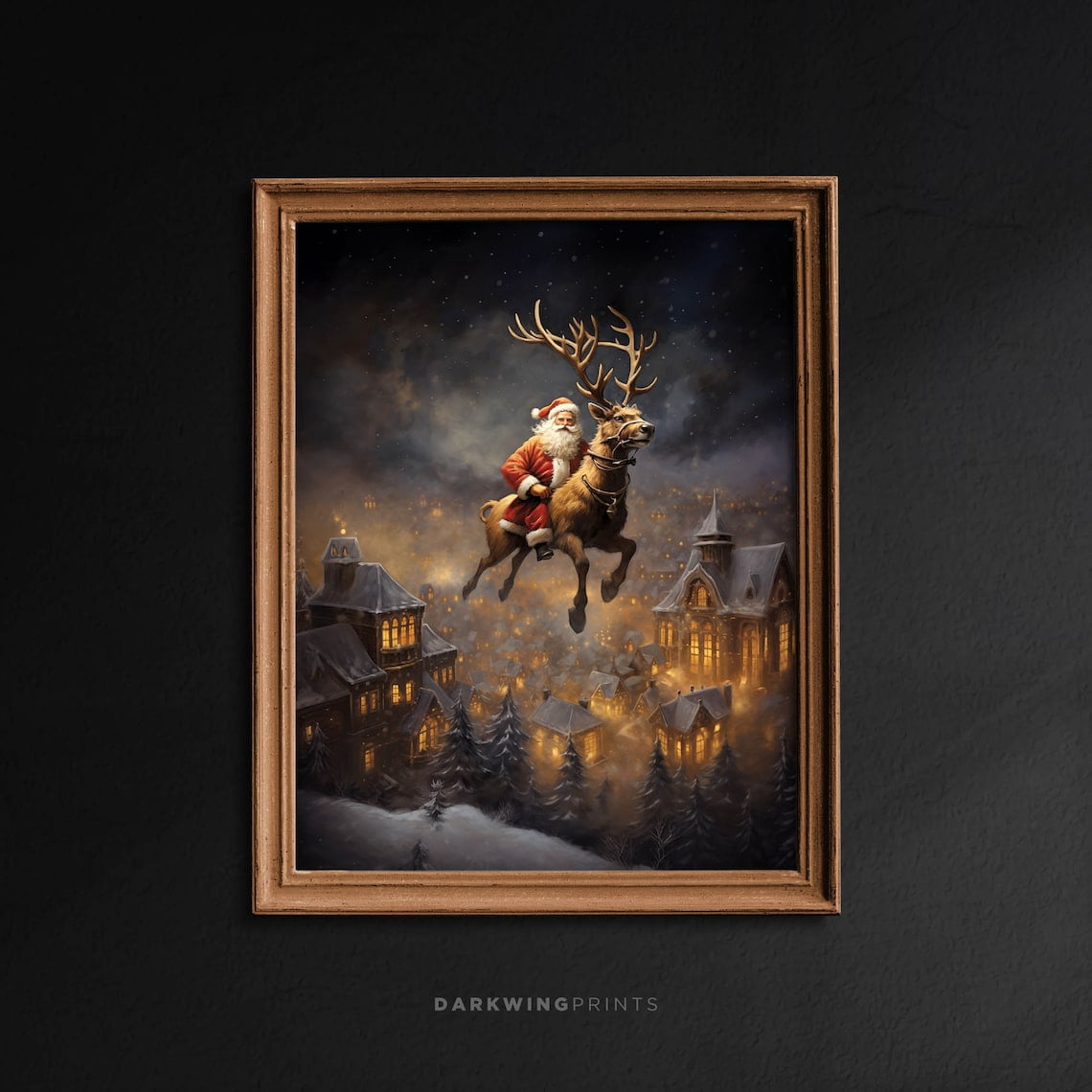 Father Winter On Sleigh With Reindeers, Santa Claus Art, Vintage Winter ...