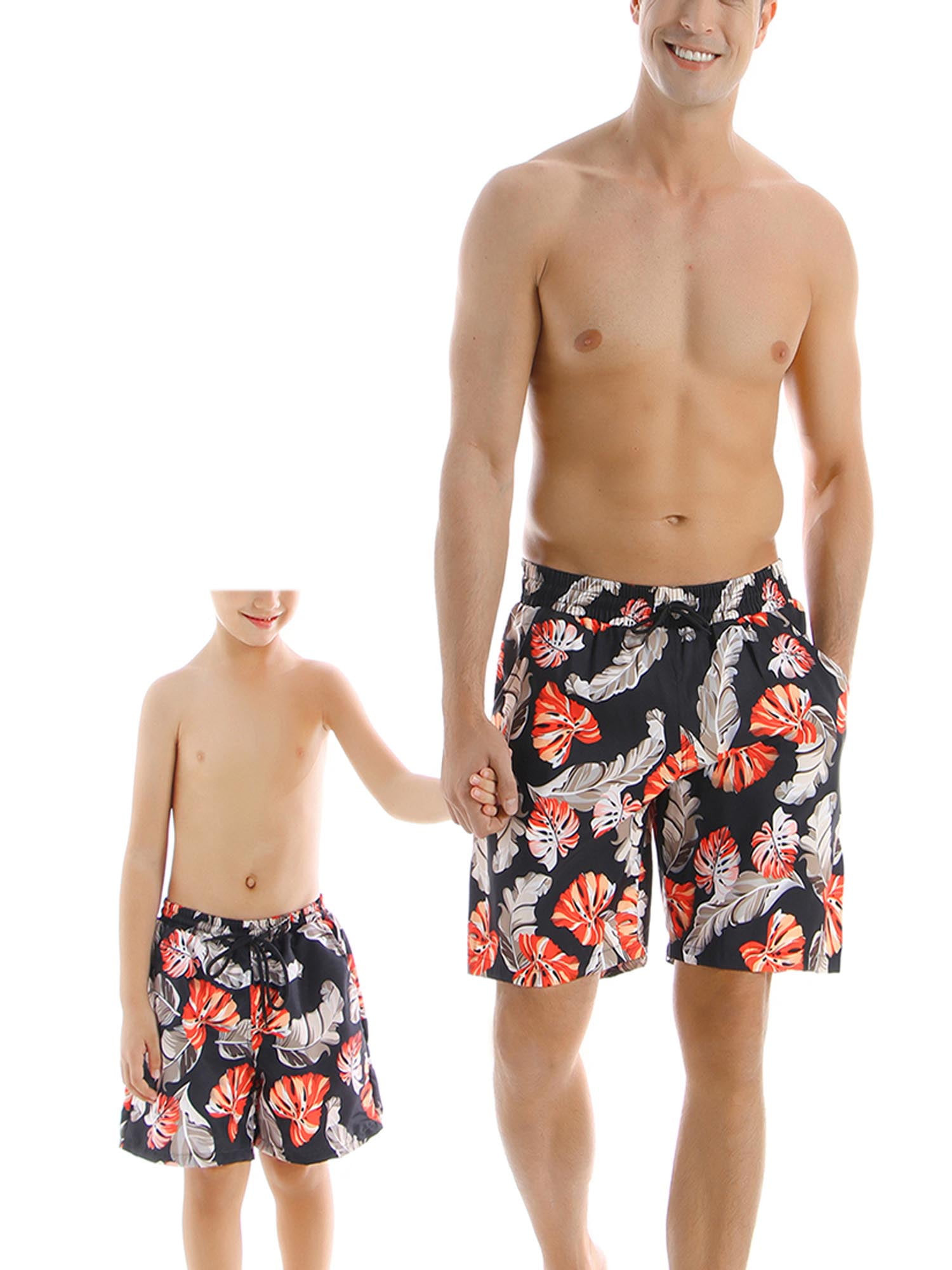 Father and Son Matching Swim Trunks,Leaves Print Beachwear Parent-Child ...