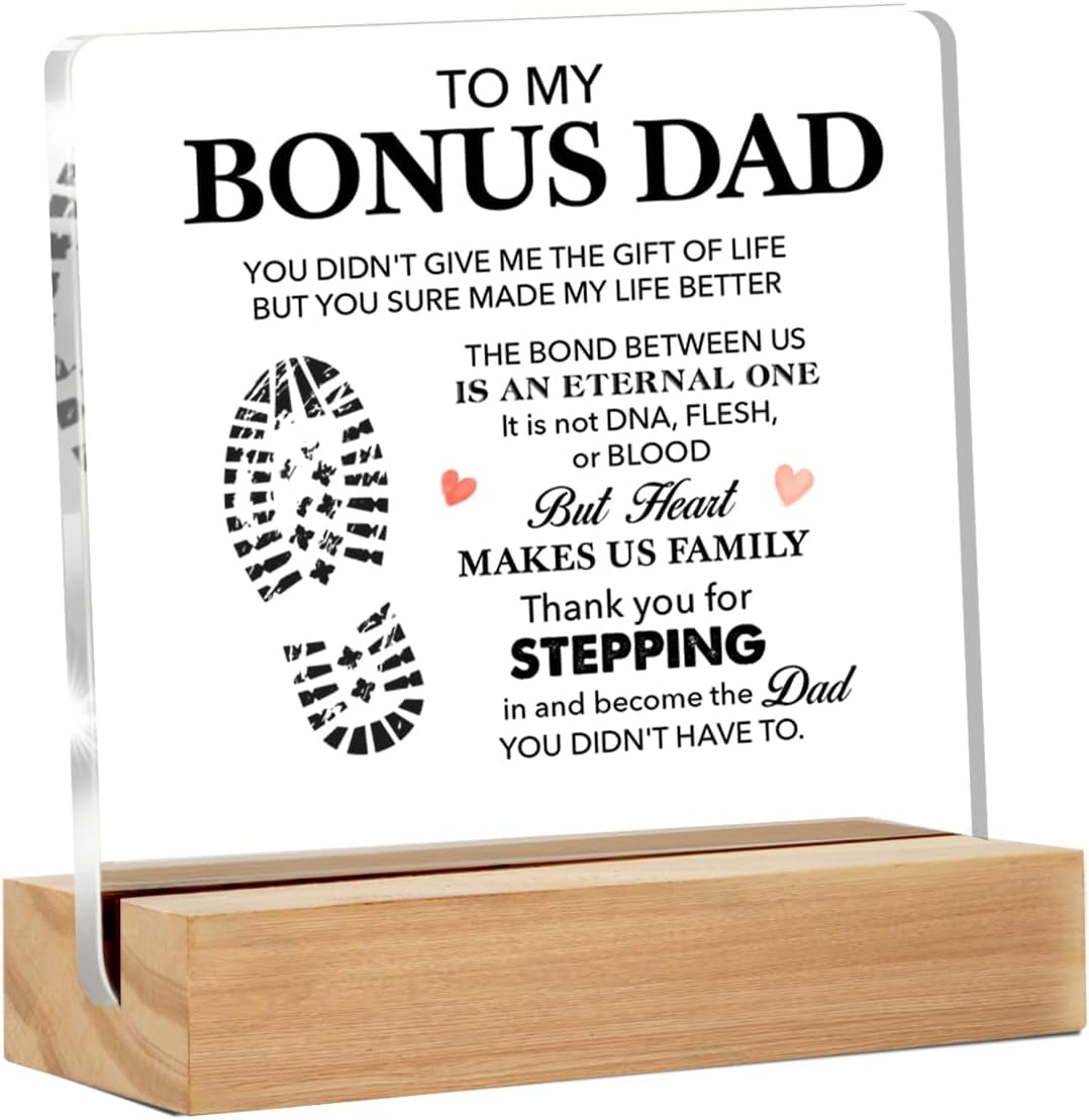 Father's Day Acrylic Plaque To My Bonus Dad Acrylic Desk Plaque Sign ...