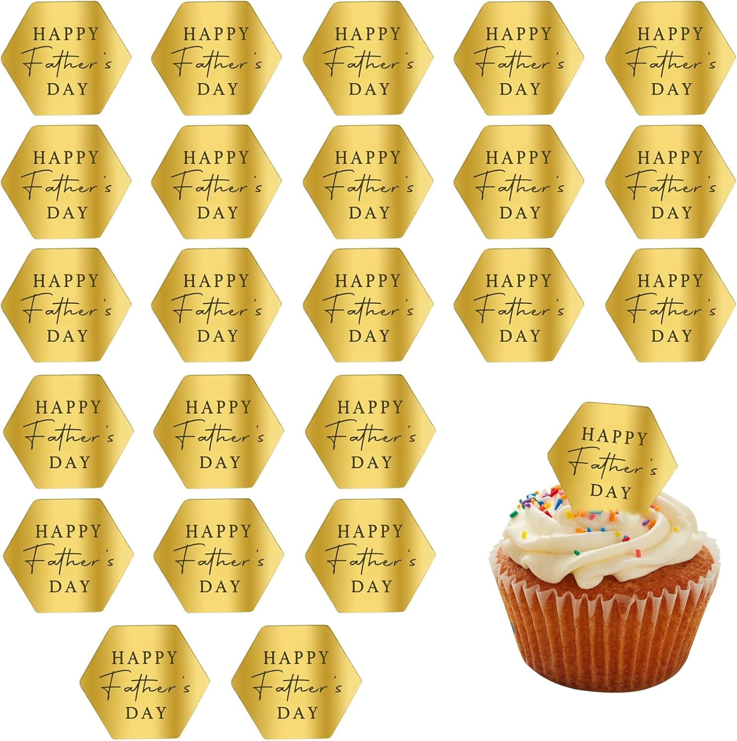 Father’s Day Cake Toppers – 50PCS Gold Diamond Acrylic Cake Toppers ...