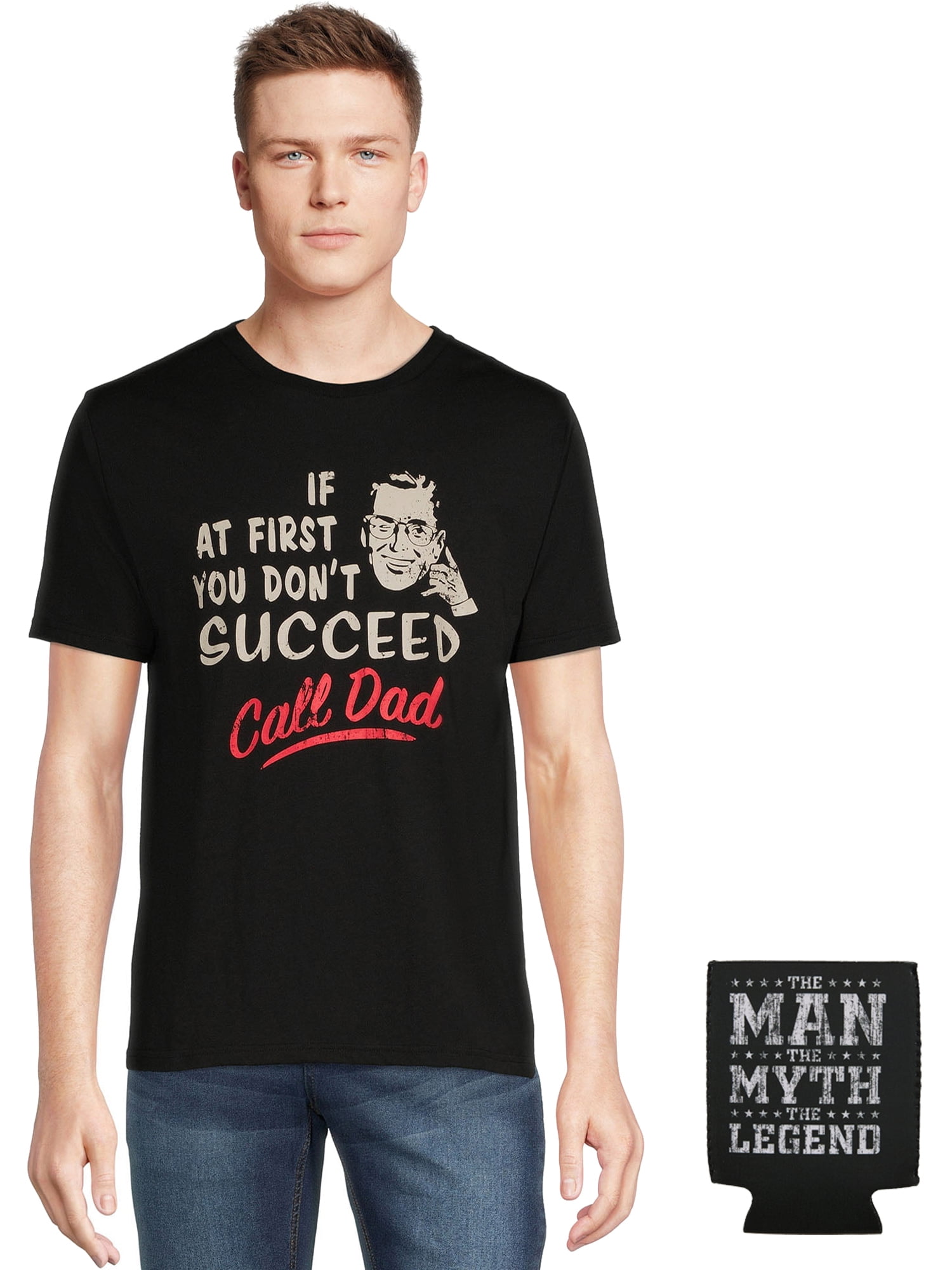 Father's Day Call Dad Men's Graphic Tee Shirt & Drink Cooler Gift 2 ...