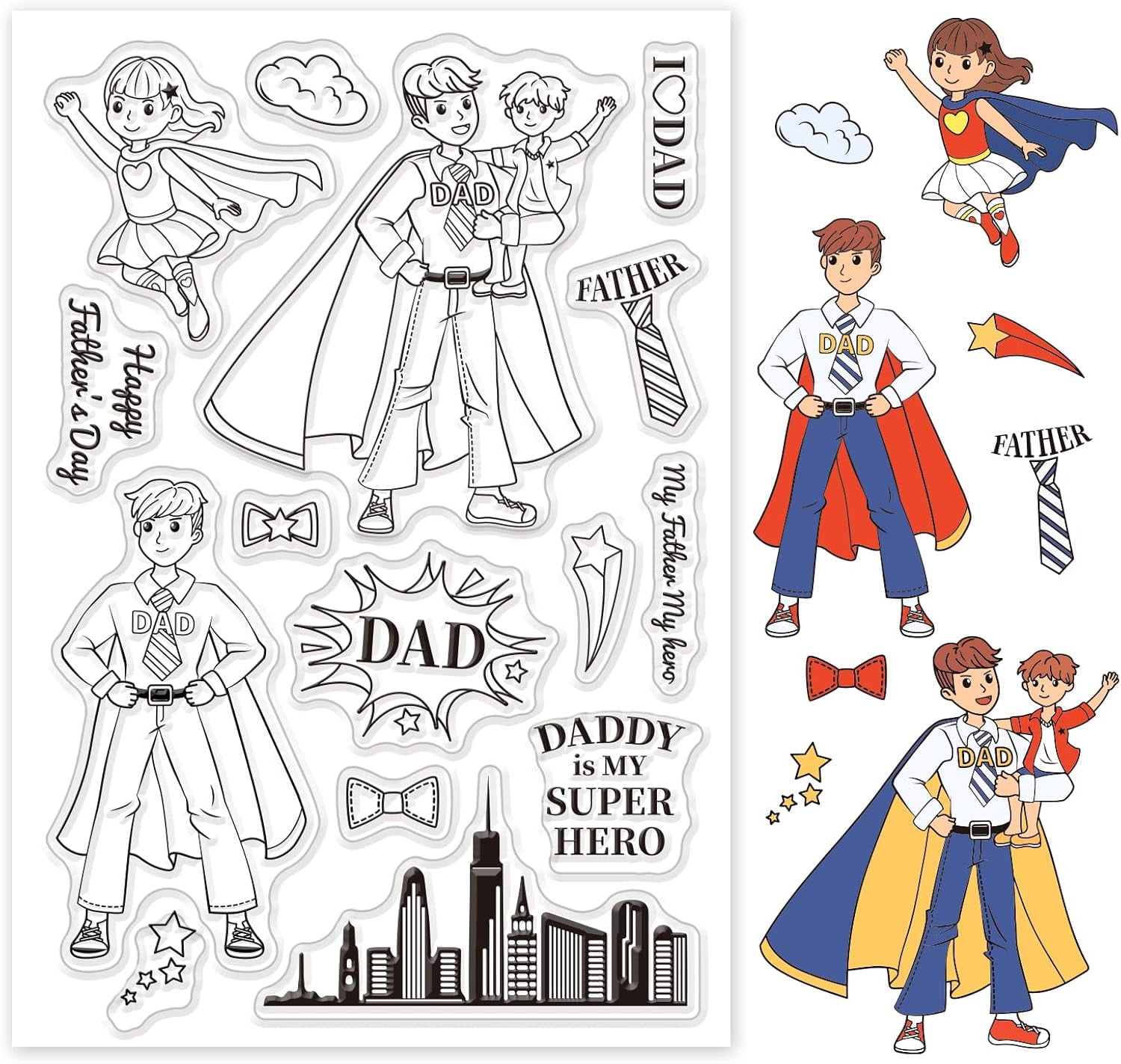 Father's Day Clear Stamp Superhero Family Dad Transparent Stamps for ...