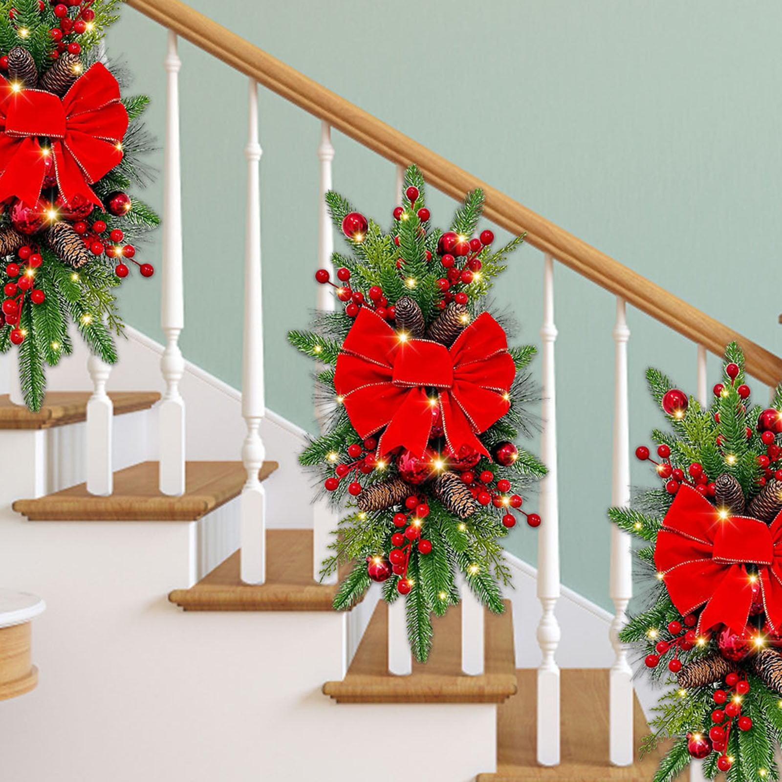 Flag Day Clearance Christmas Swags 18" LED Wreath The Cordless Pre-Lit Stairway Swag Trim Xmas ...