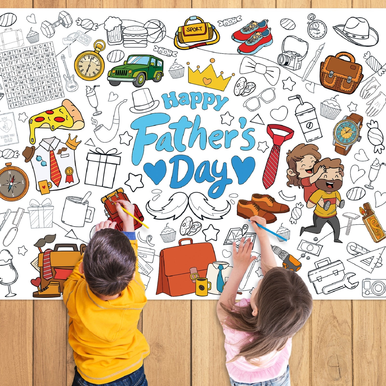 Father's Day Coloring Poster for Kids and Adults Large DIY Art Activity ...