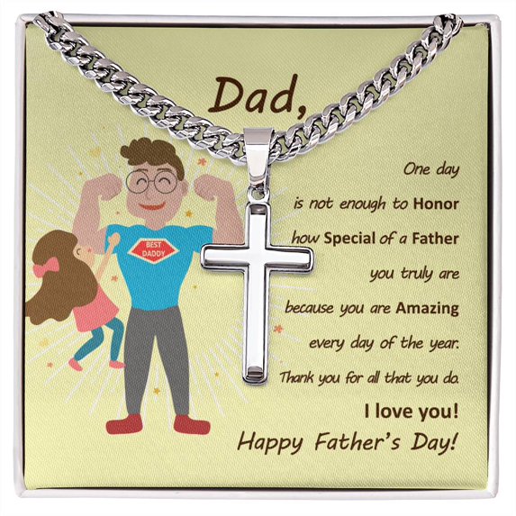 Father's Day Cross Necklace - Cuban Link Chain with Artisan Cross ...
