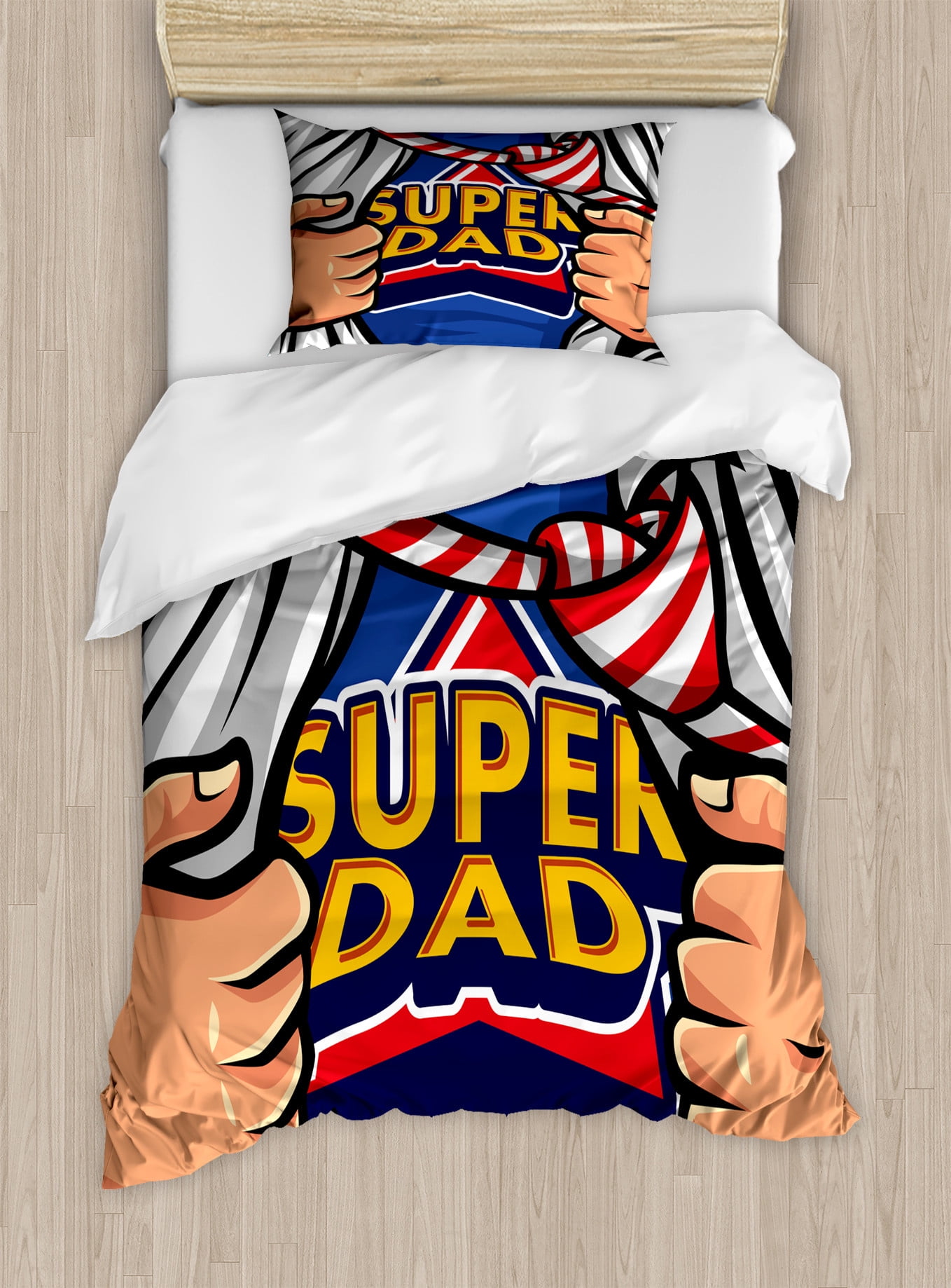 Father's Day Duvet Cover Set, Cartoon Style Human Chest Scene Wearing a ...