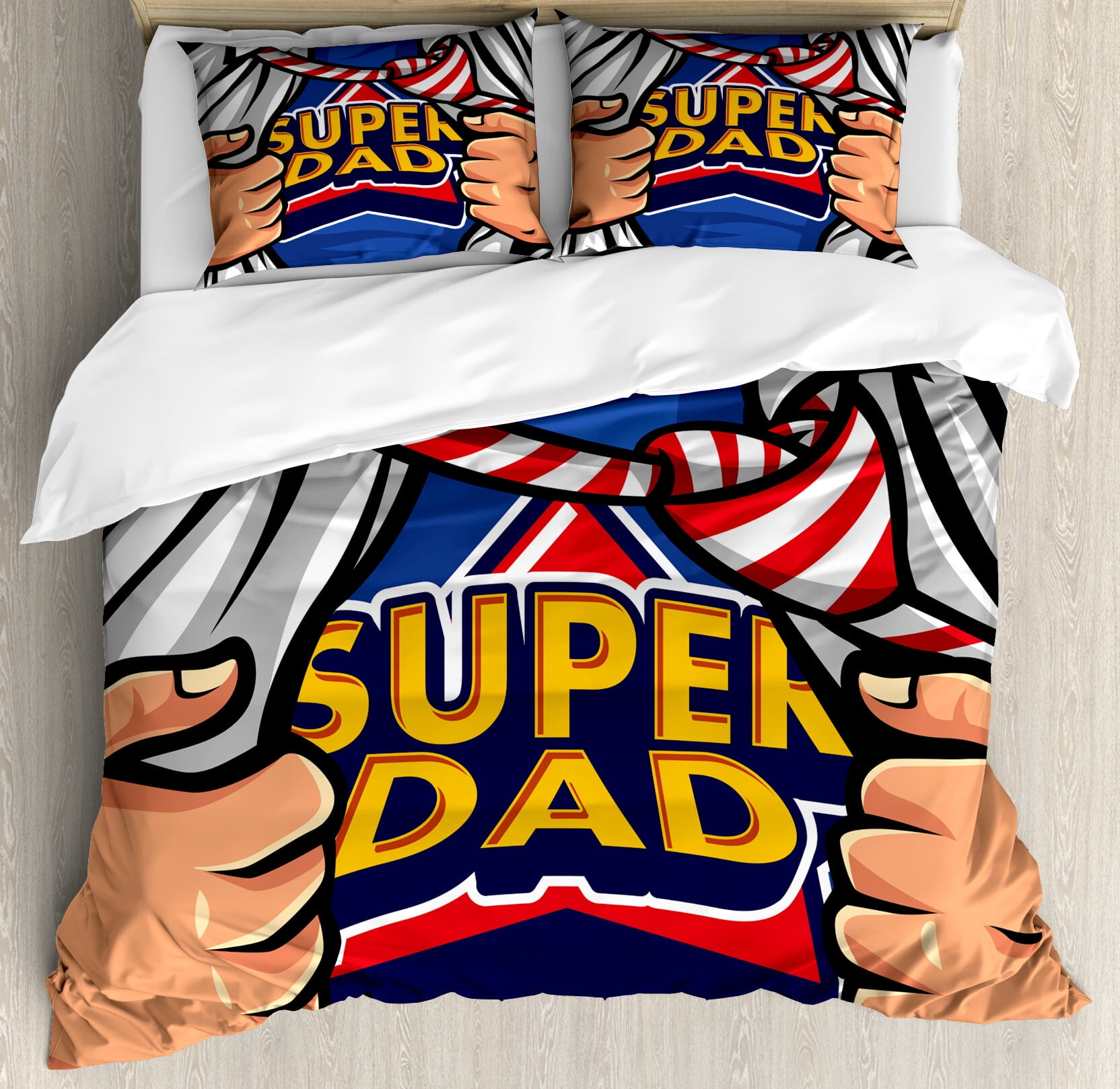 Father's Day Duvet Cover Set, Cartoon Style Human Chest Scene Wearing a ...