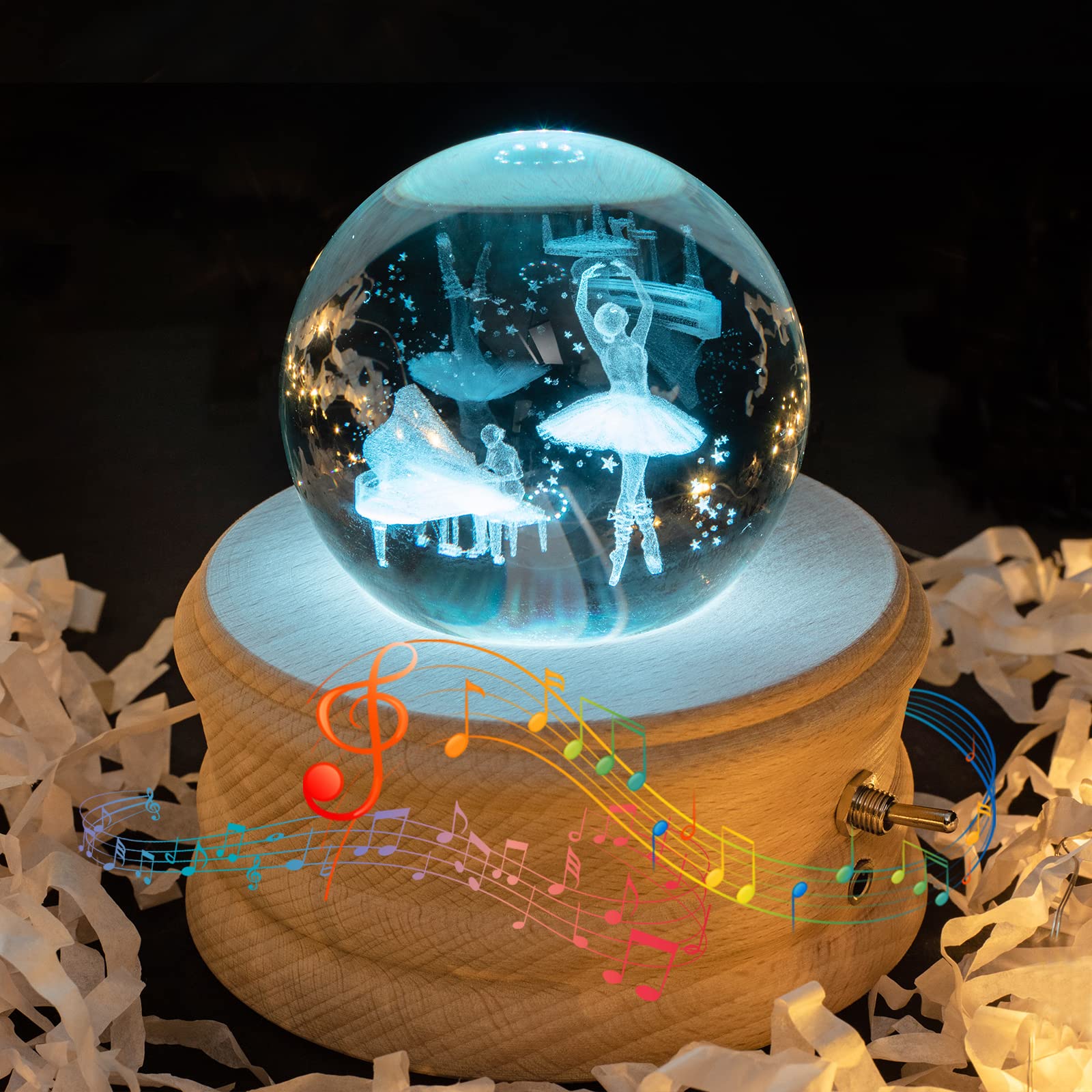 【Father’s Day Gift】Music Box, 3D Crystal Ball Music Box with RGB Light ...