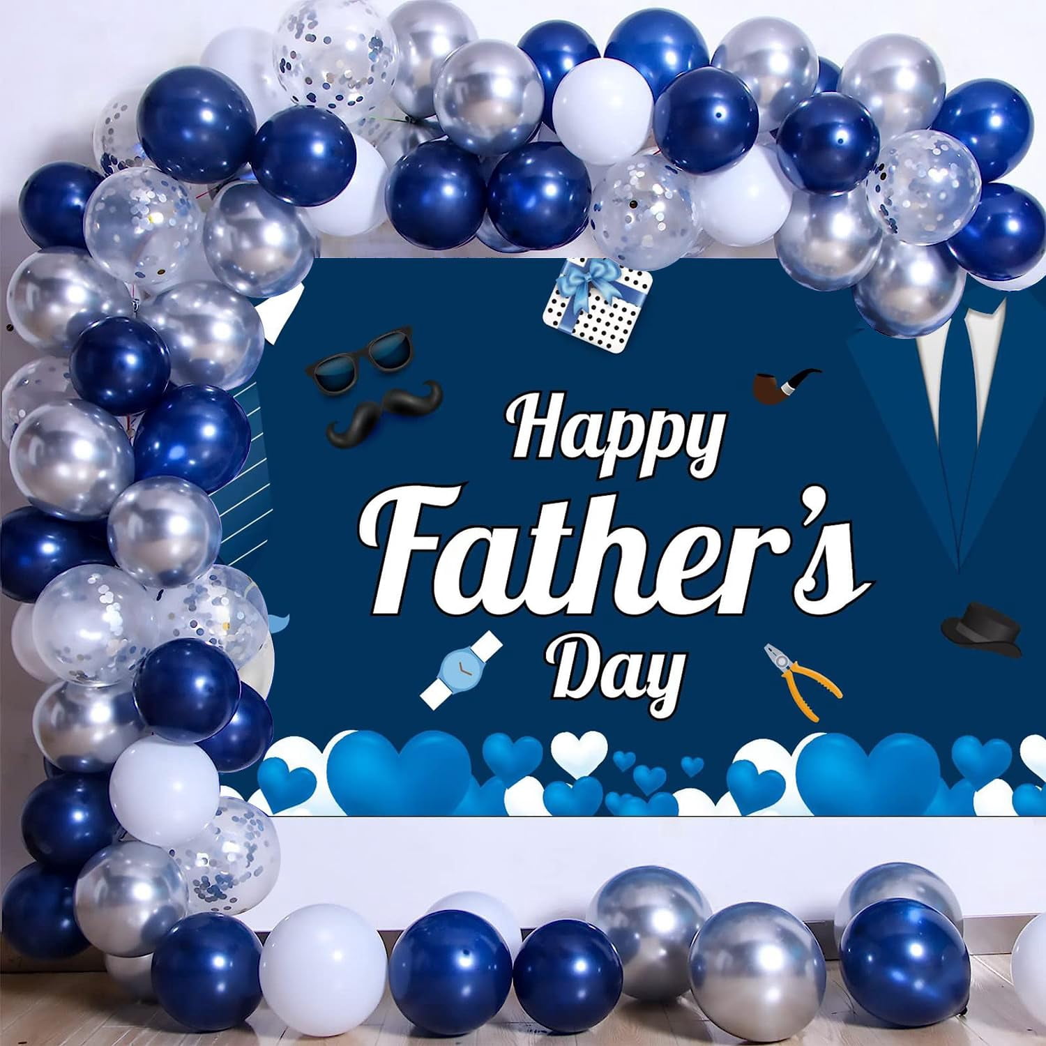 Father's Day Party Decoration Kit with Banner, Balloons and Backdrop ...