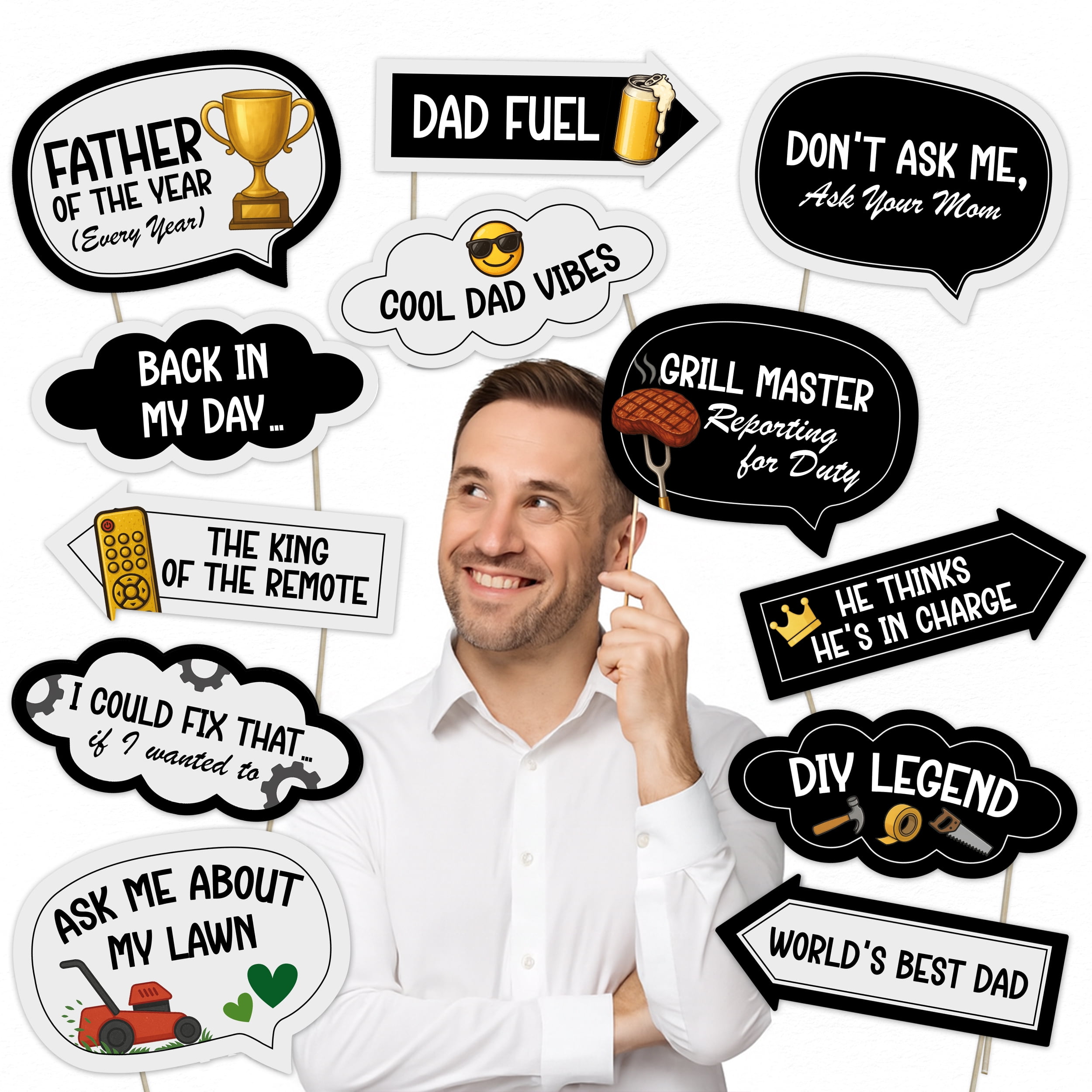 Father’s Day Photo Booth Props – 12 Piece Dad Party Decorations for BBQ ...