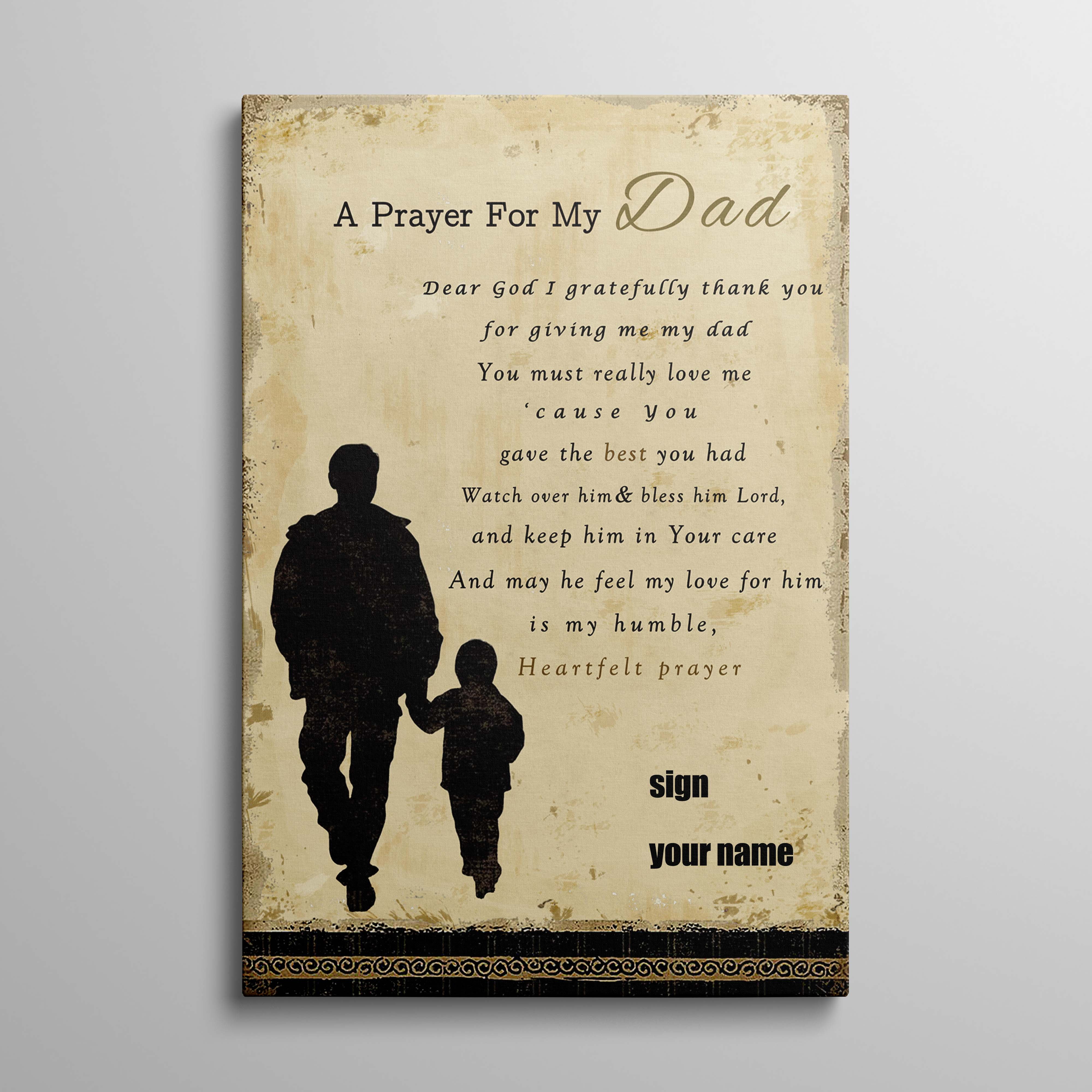 Father's Day Prayer for My Dad Framed Canvas Painting, Birthday Gift ...
