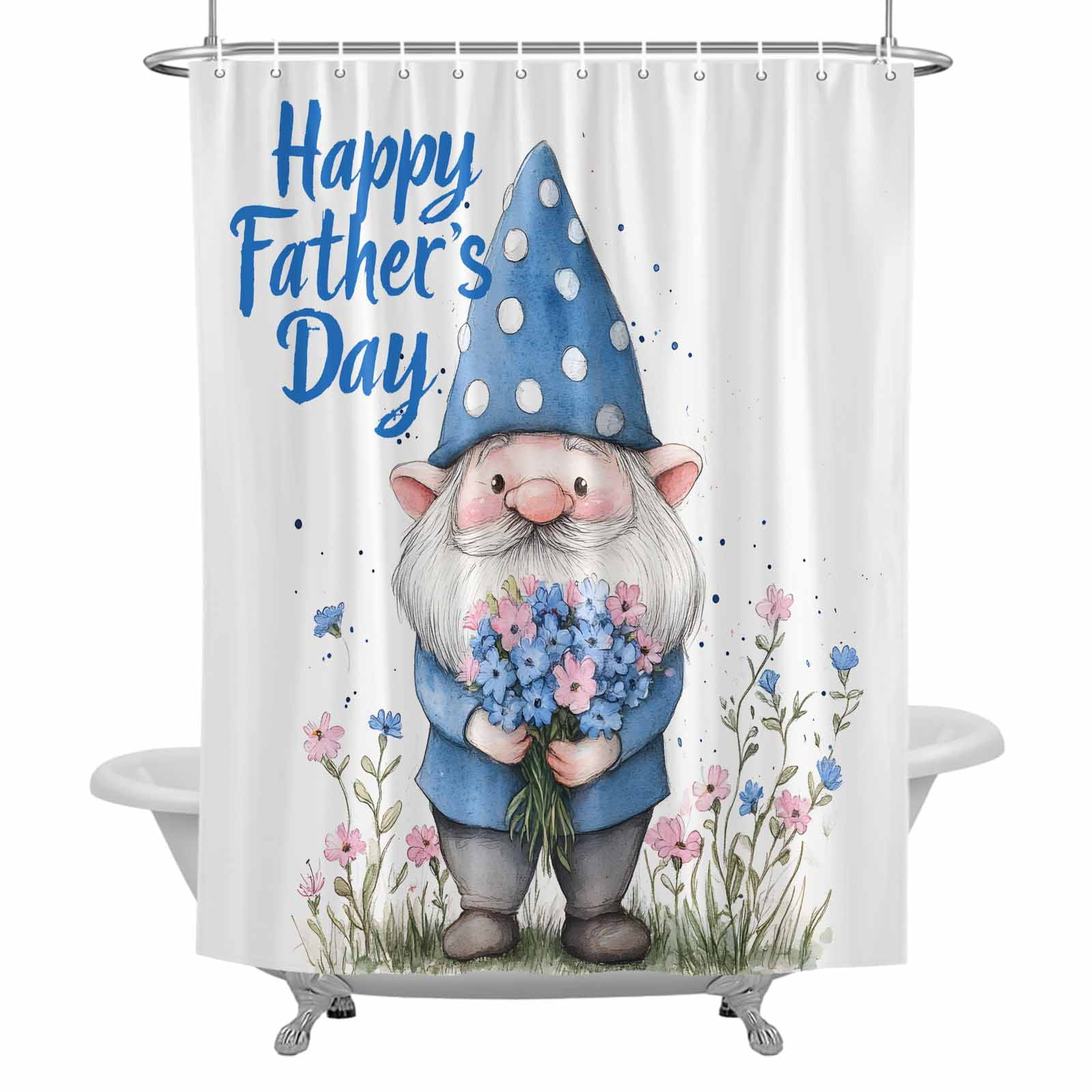 Father's Day Shower Curtain for Bathroom, Dwarf Hold Blue Red Flower ...