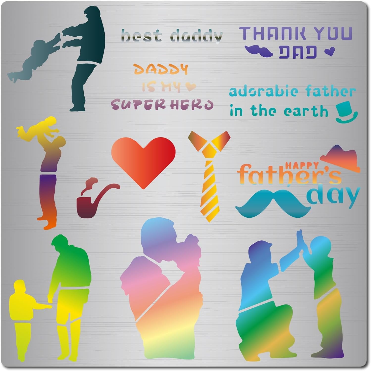 Father's Day Stencil Best Daddy Character Heart Necktie Letter Stencils ...