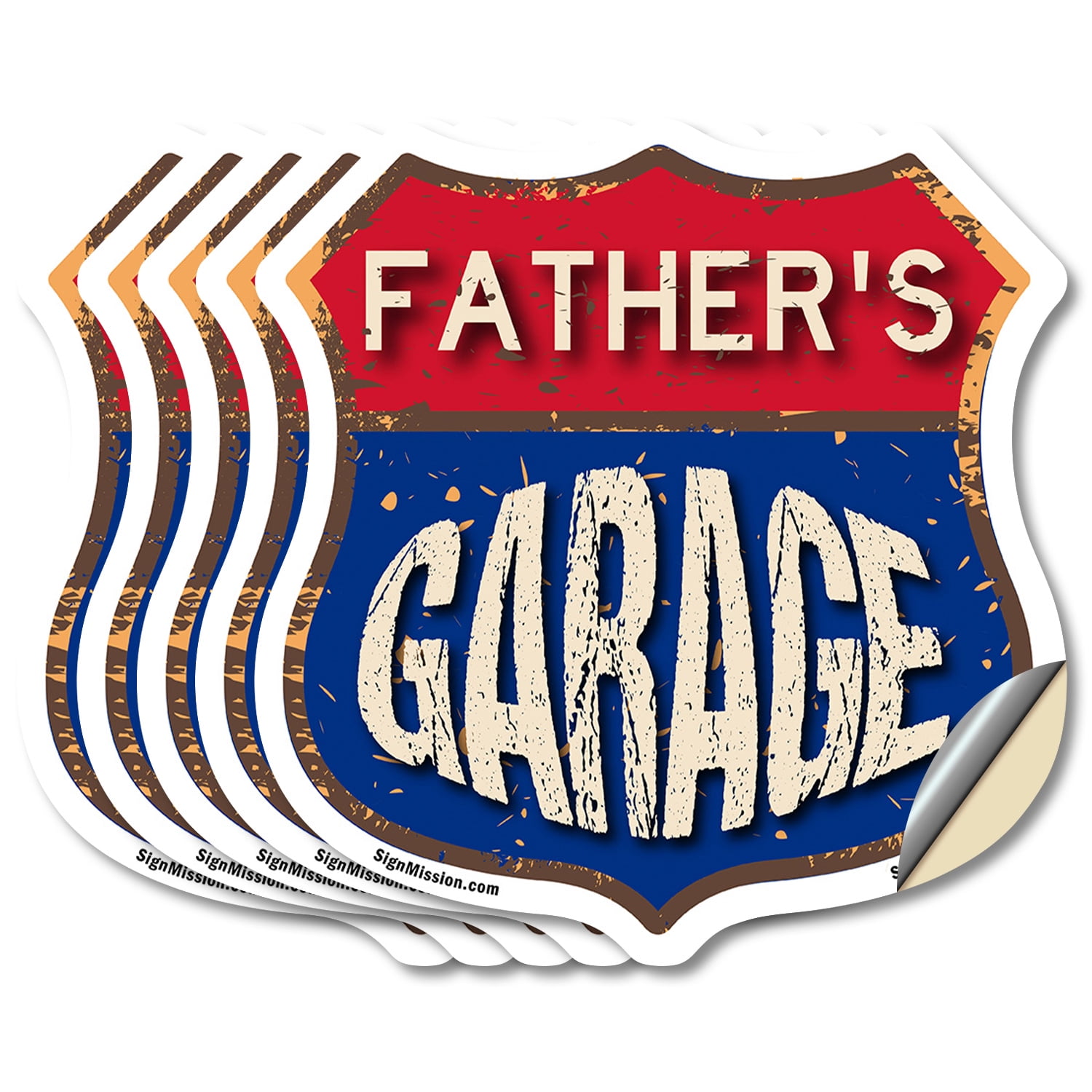 Father's Garage (5 Pack) 6 inch X 6 inch Shield Shaped Heavy Duty 3.2 ...