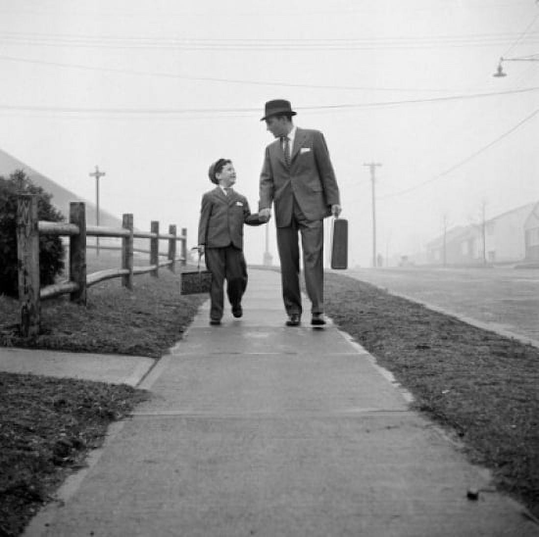 Father walking with his son on walkway Poster Print (24 x 36) - Walmart.com