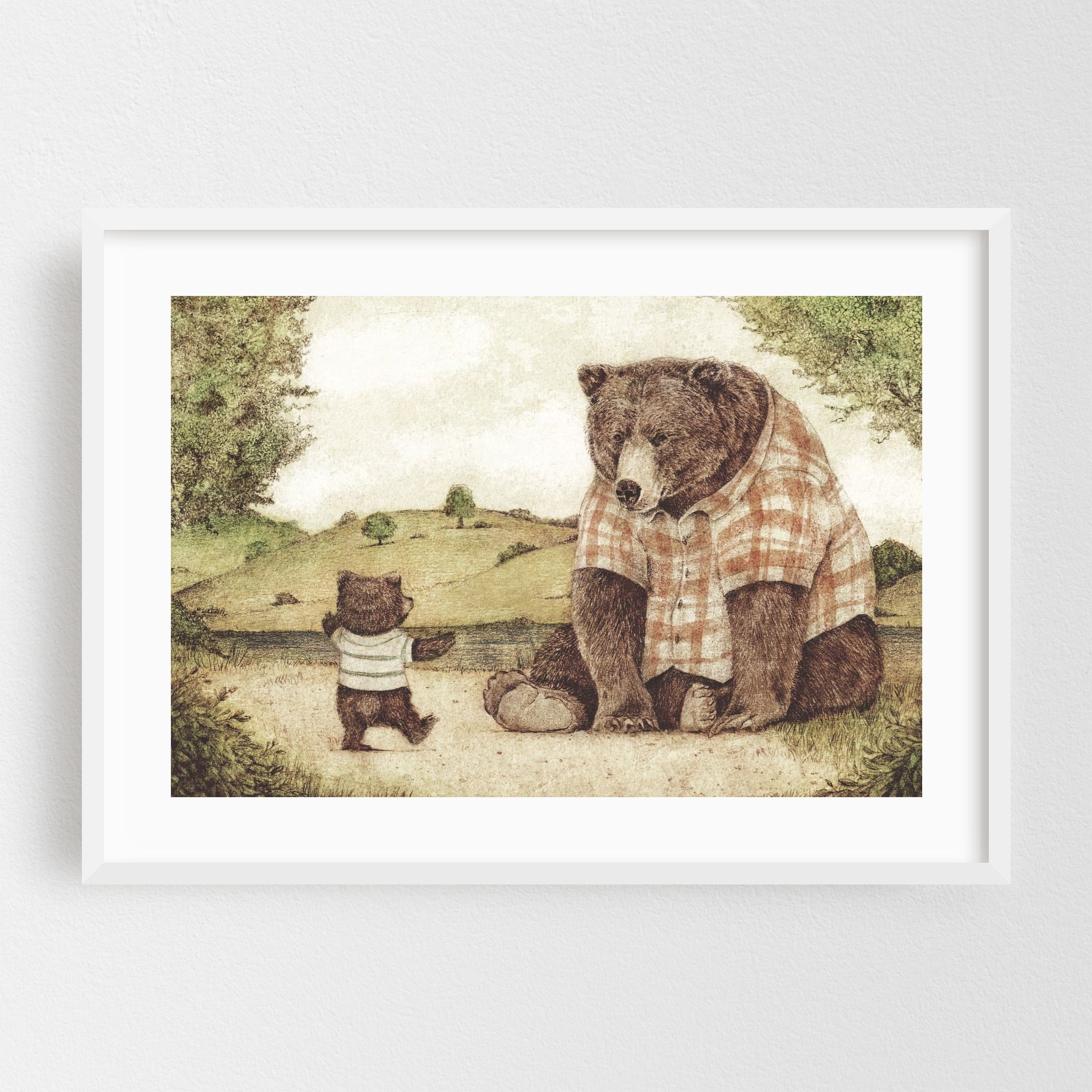 Fatherday - Drawing Nature Rustic Forest White Framed Wall Art Print 24 ...