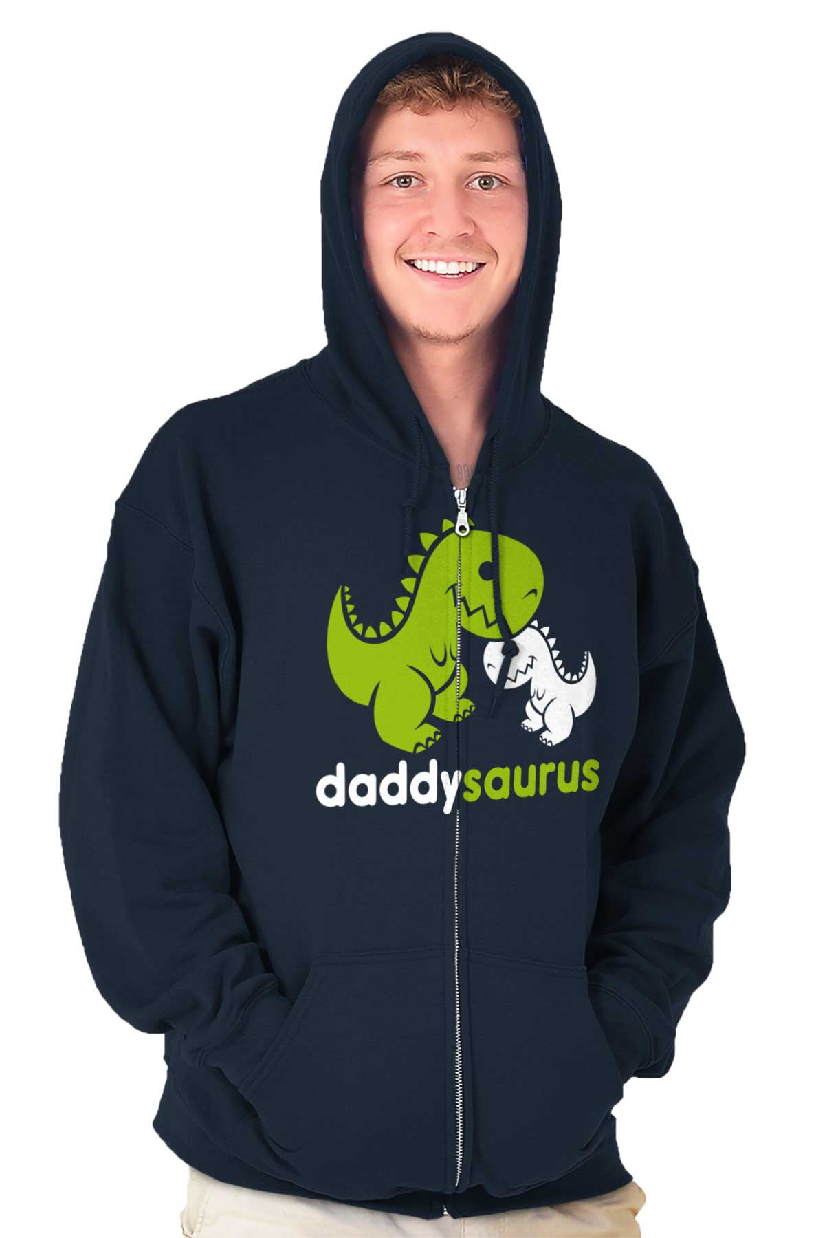 Fathers Daddysaurus Trex Dinosaur Dad Men Big & Tall Zip Hoodie Brisco ...