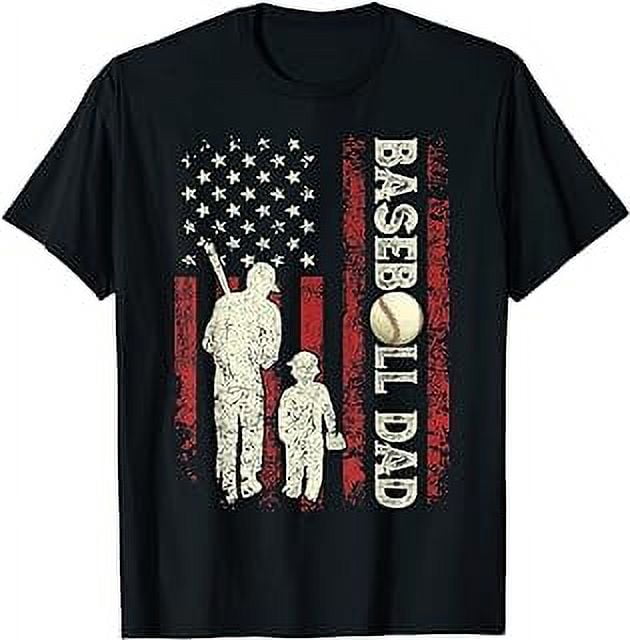 Fathers Day Baseball Dad USA Flag Gifts For Dad Men Baseball T-Shirt ...