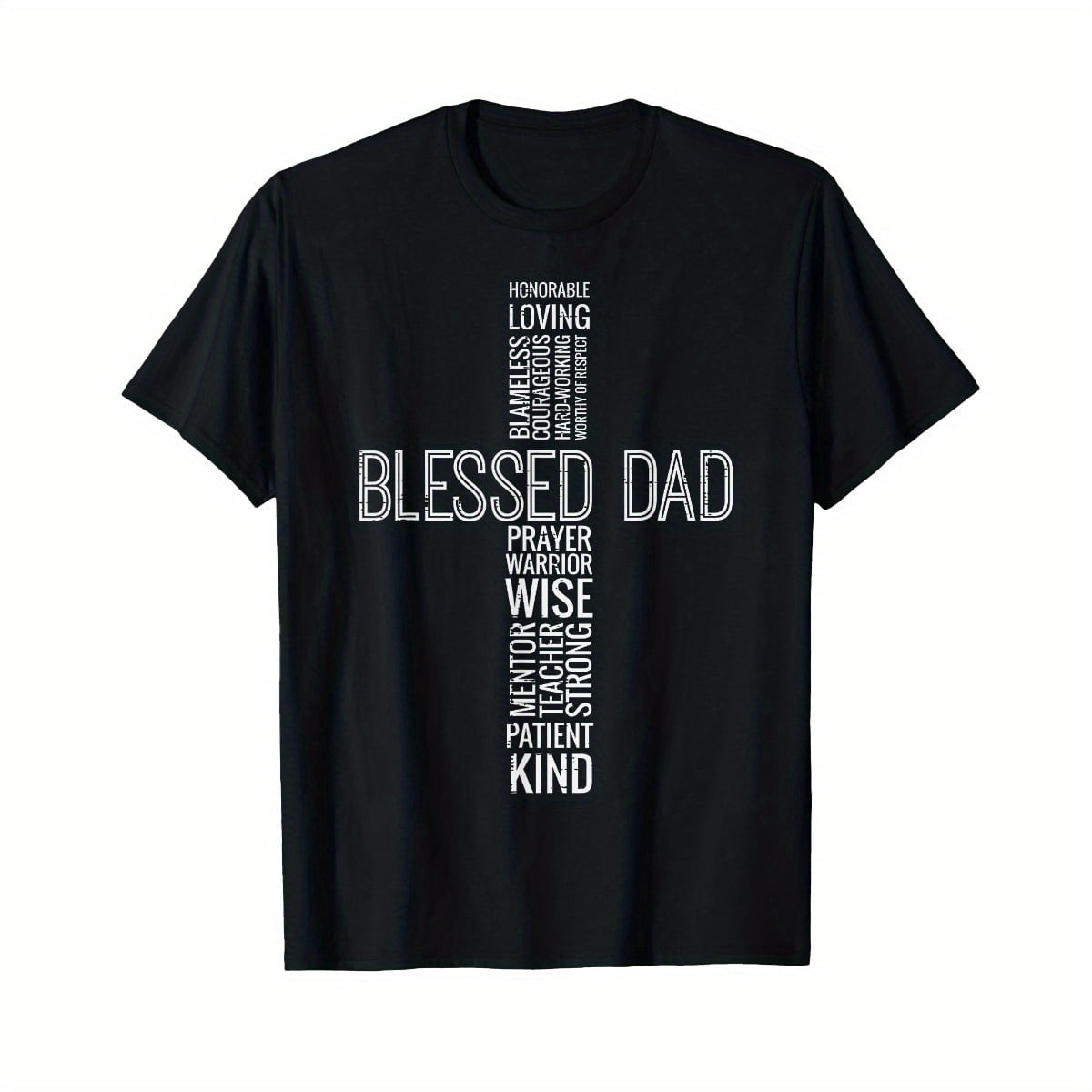 Fathers Day Blessed Dad Cross Words Christian Papa Daddy Men T-Shirt ...