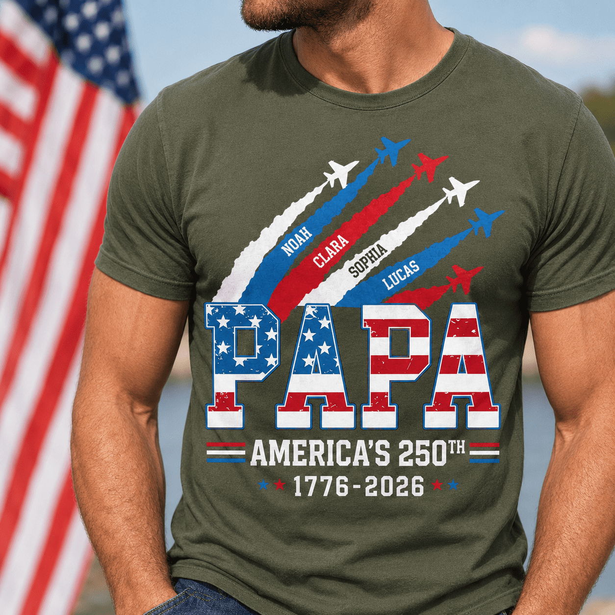Fathers Day Comfort Colors Shirt, Papa America's 250th Custom Kids ...