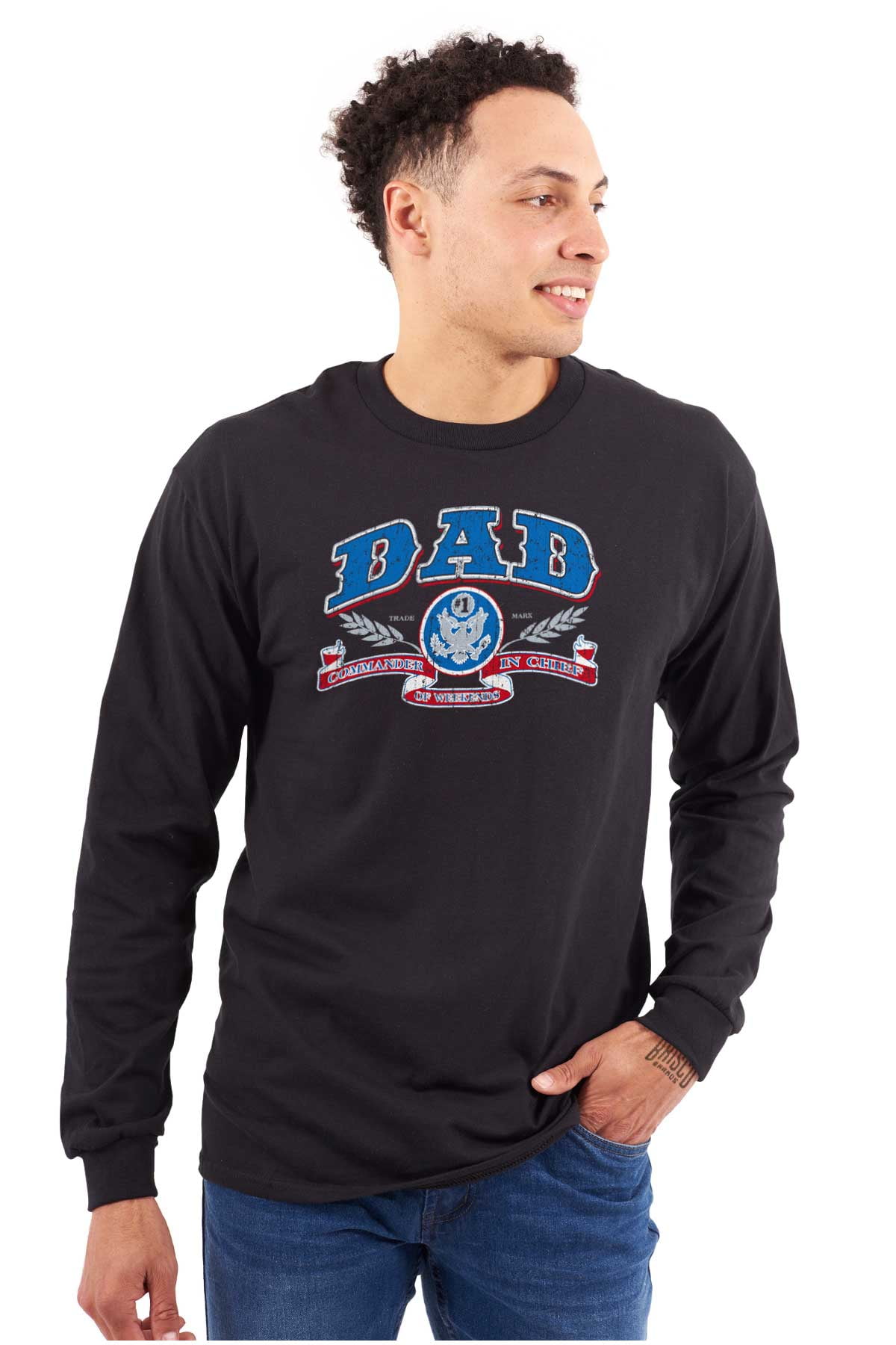 Fathers Day Commander in Chief Dad Men Big & Tall Long Sleeve Tee ...