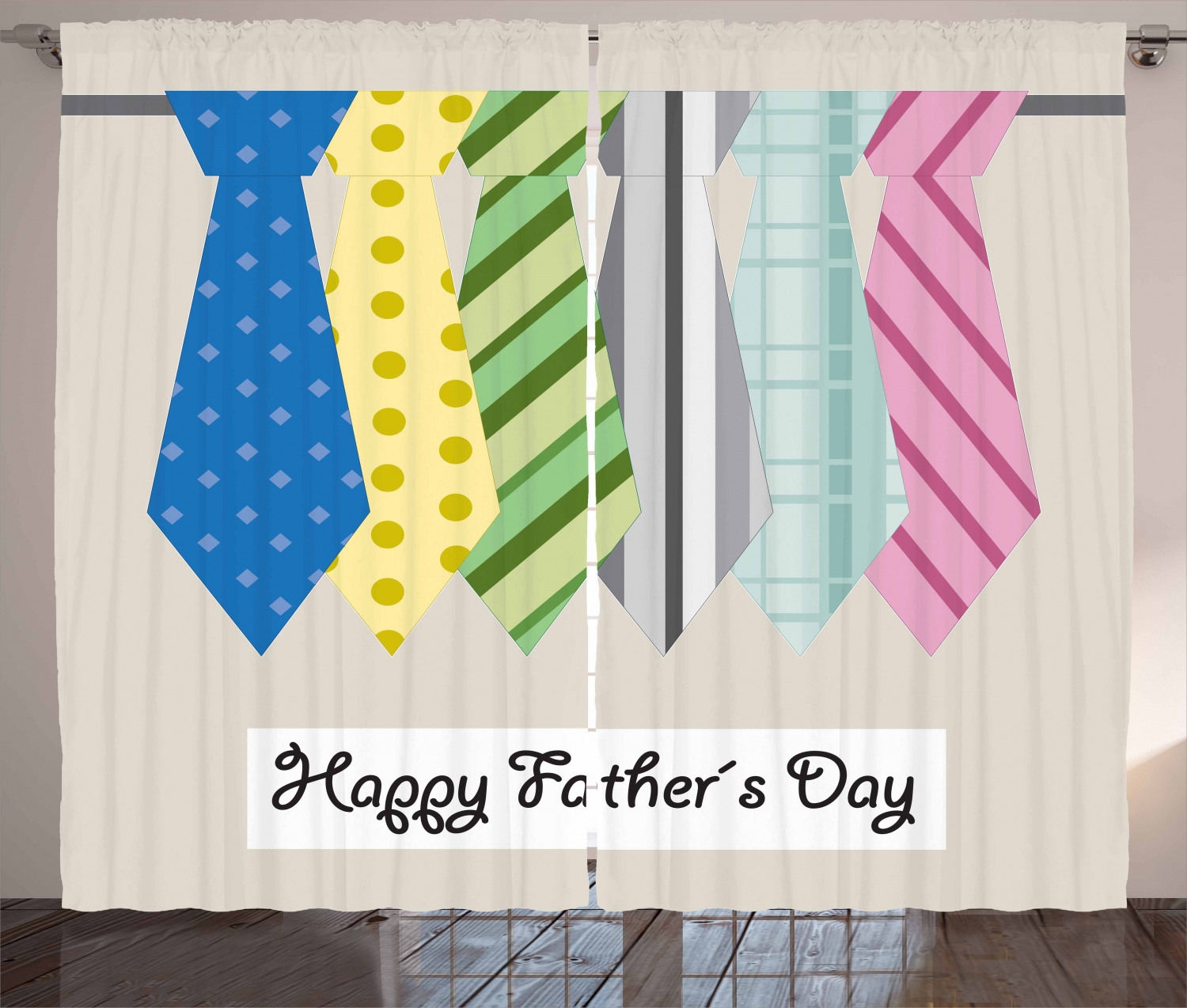 Ambesonne Fathers Day Curtains 2 Panel Set, Colorful Dad Ties Theme ...