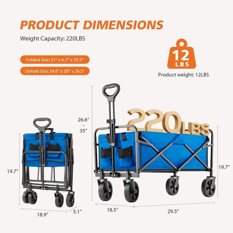 【Fathers Day Gift】Collapsible Foldable Wagon Cart, Large Capacity ...